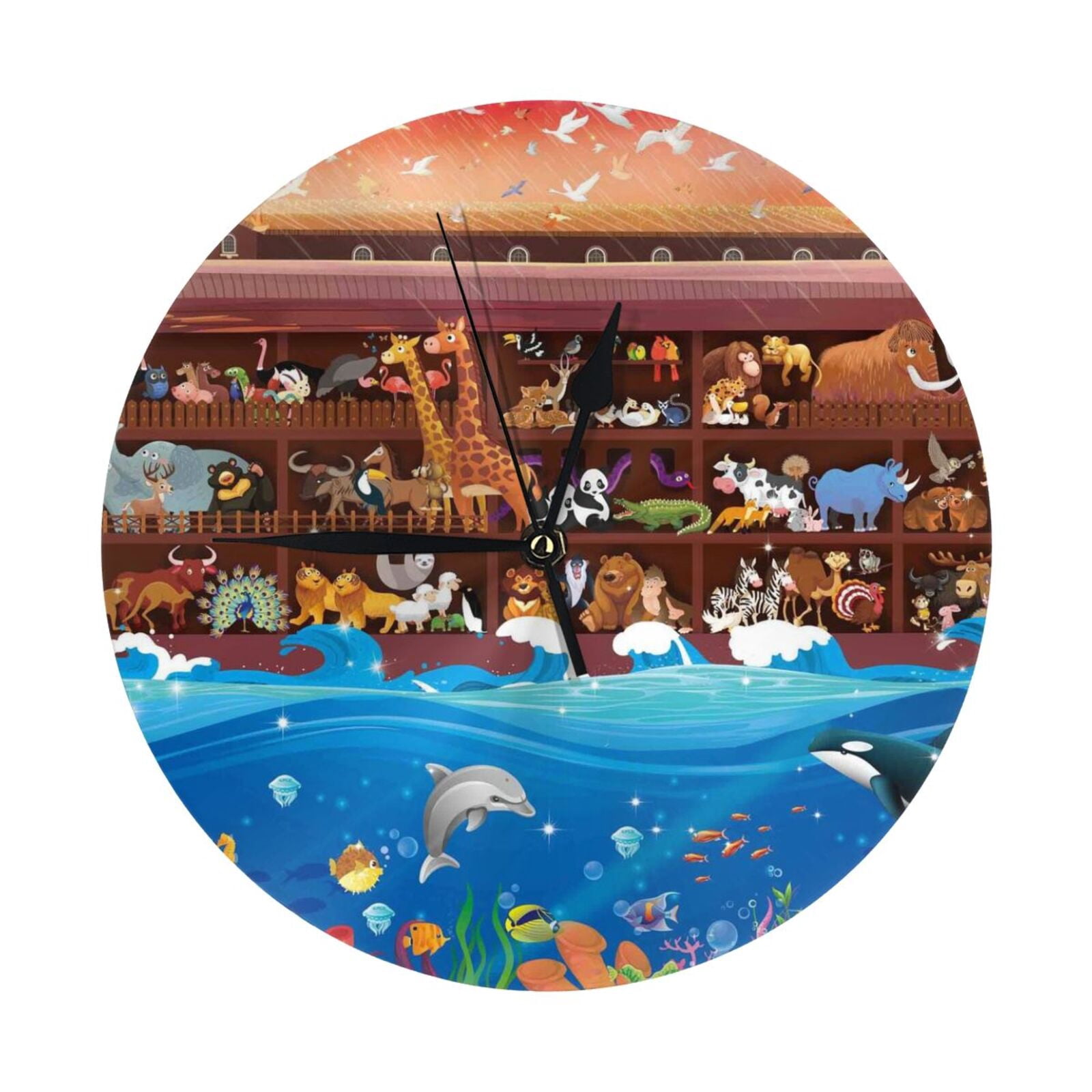 Wall Clock, Animals On Noah's Ark2 Wall Clocks Battery Operated Silent ...