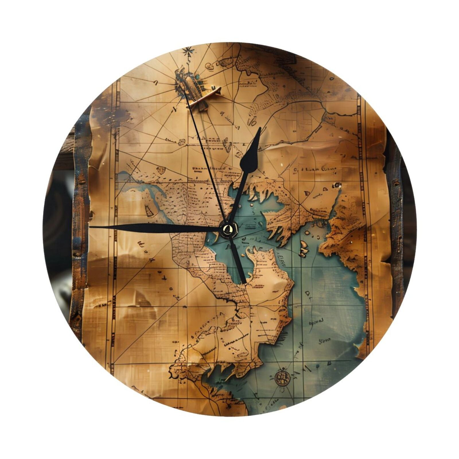 Wall Clock, Antique Map Adventure Scene Wall Clocks Battery Operated ...