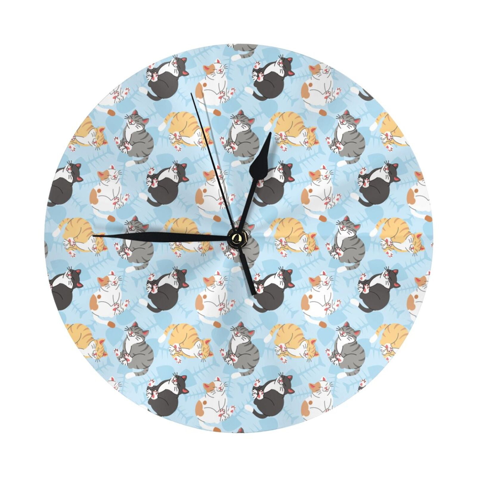 Wall Clock Art Cute Cartoon Cat Fishbone Wall Clocks Battery Operated ...