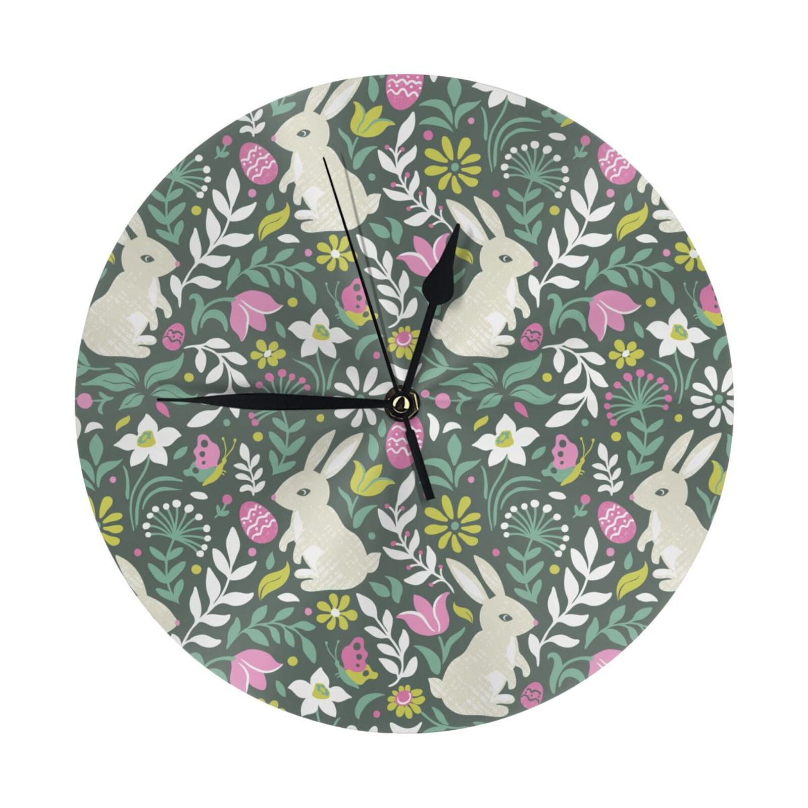 Wall Clock Art Cute Rabbit Butterfly Flower Wall Clocks Battery ...
