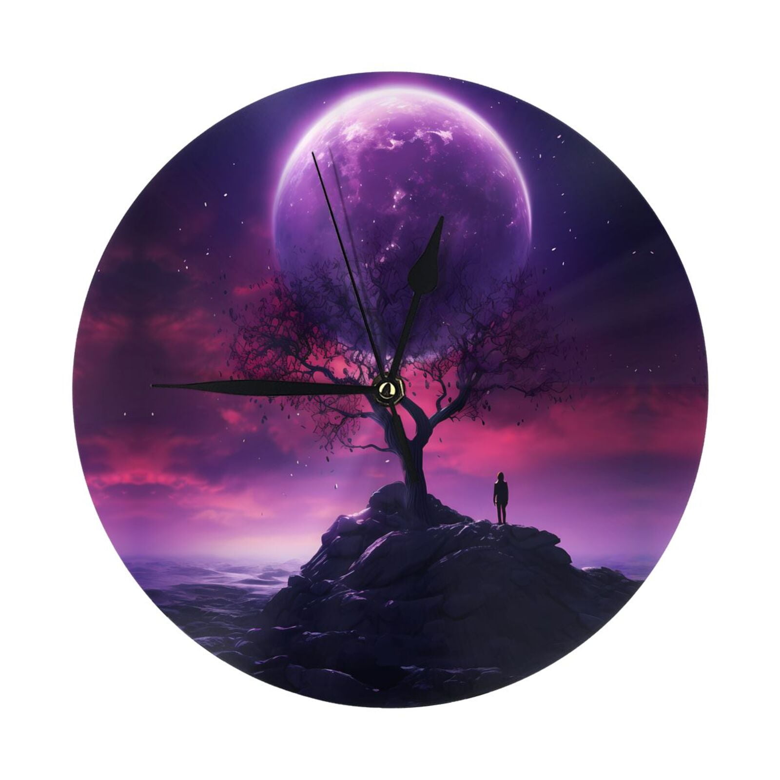 Wall Clock, Artistic Purple Starry Sky Tree Wall Clocks Battery ...