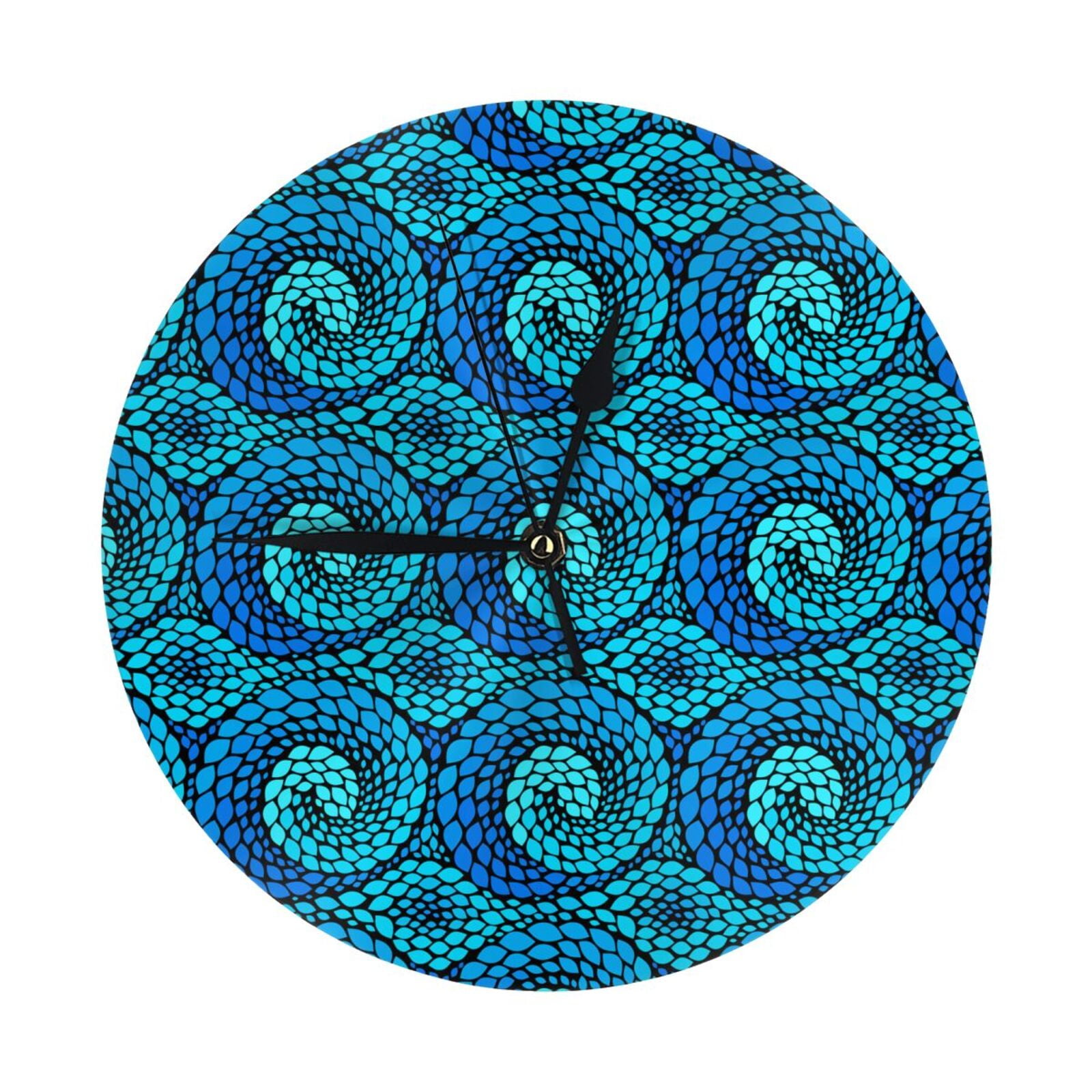 Wall Clock, Artistic Swirl Snake Blue Wall Clocks Battery Operated ...