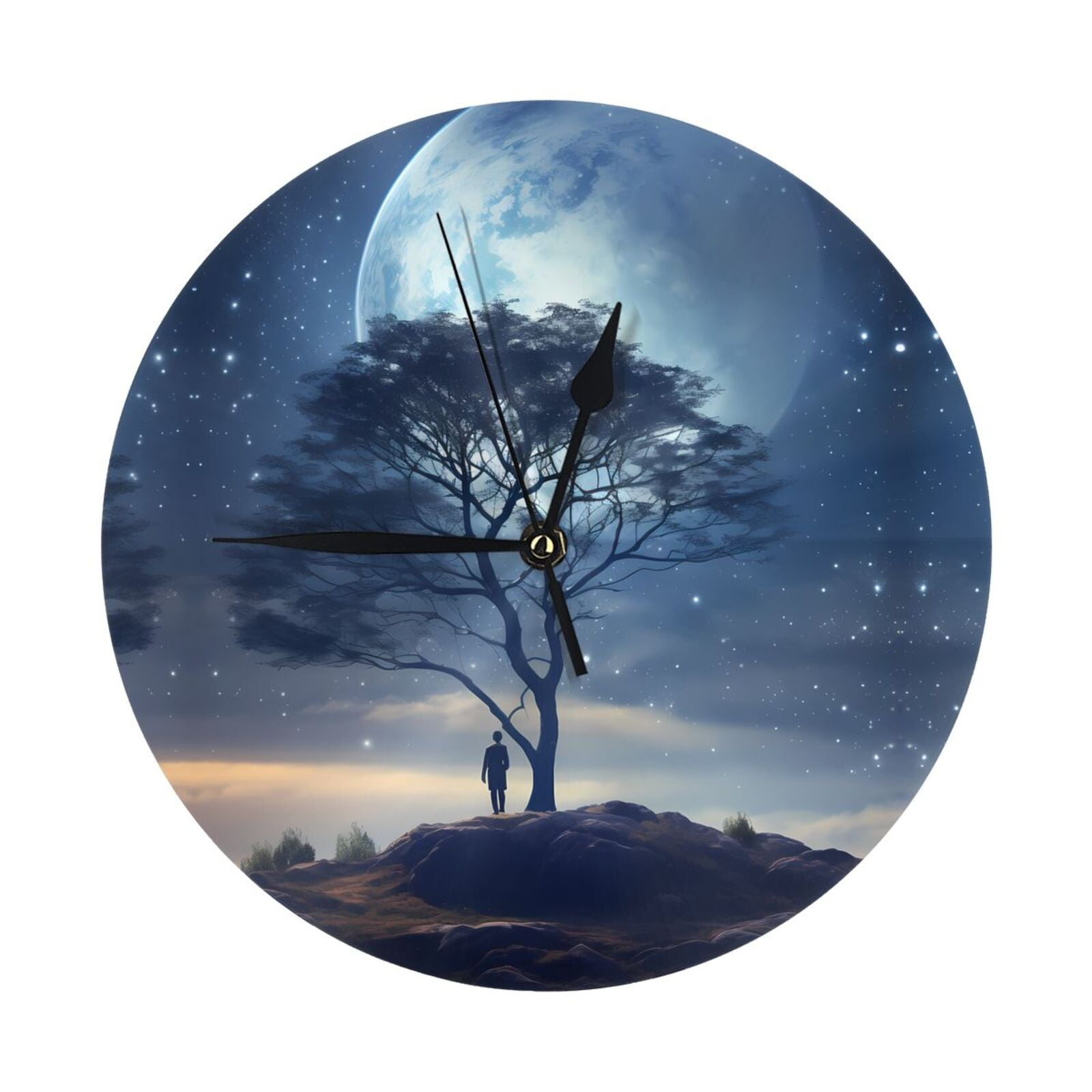 Wall Clock, Artistic Tree Moon Starry Sky Wall Clocks Battery Operated ...