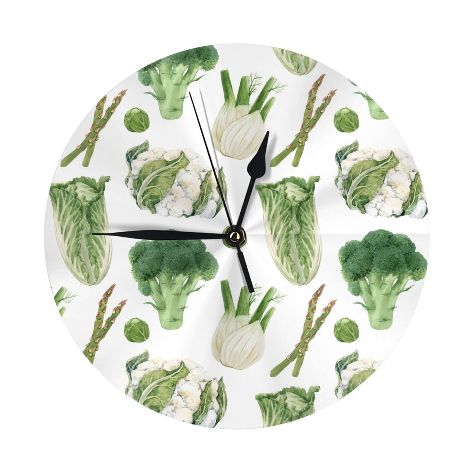 Wall Clock Asparagus Print broccoli Wall Clocks Battery Operated ...
