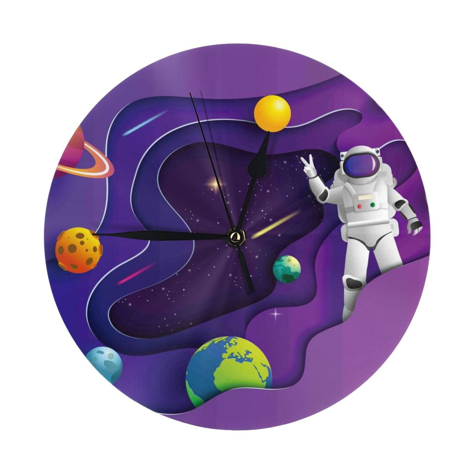 Wall Clock, Astronaut on Mission in Outer Space Wall Clocks Battery ...