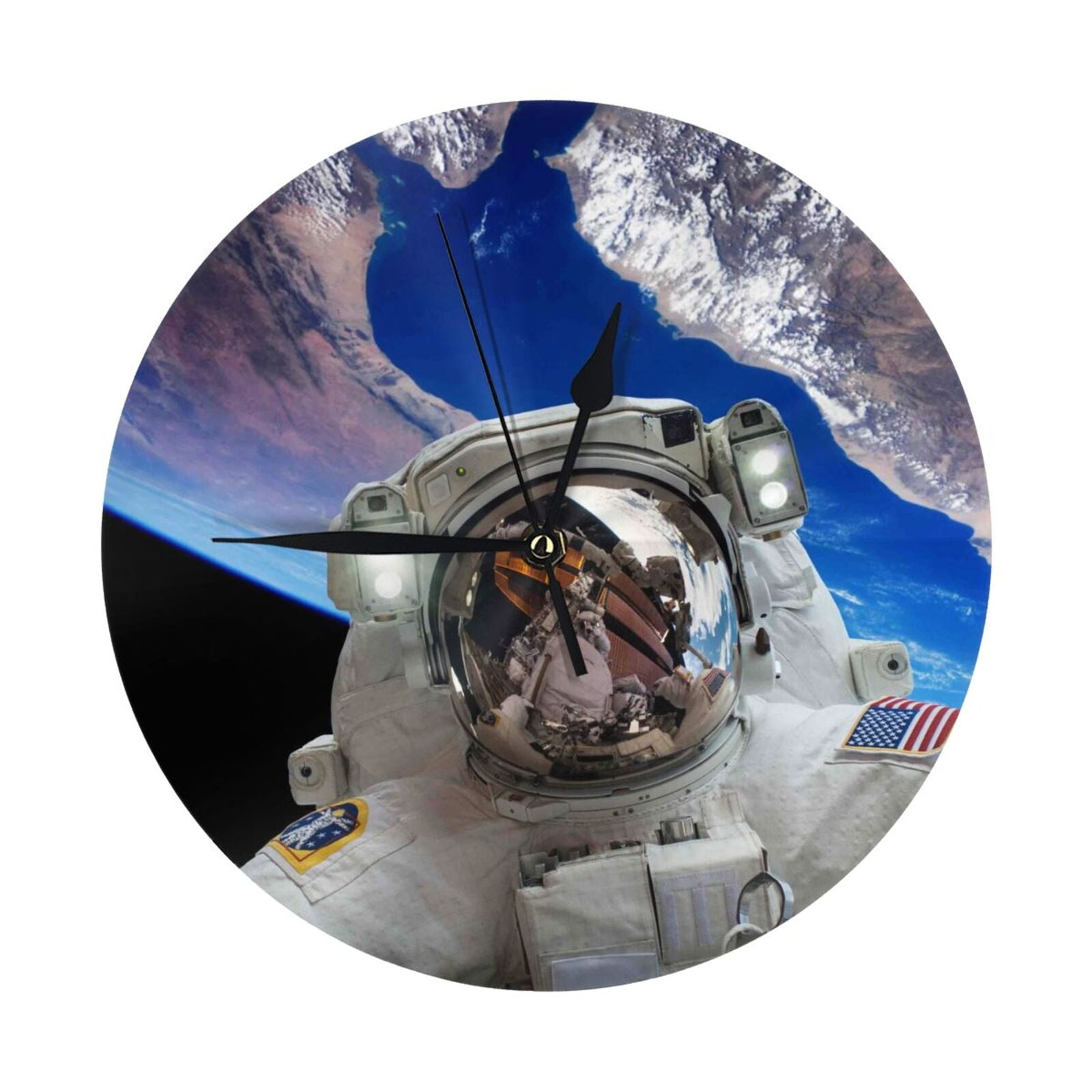 Wall Clock, Astronaut in Outer Space Wall Clocks Battery Operated ...