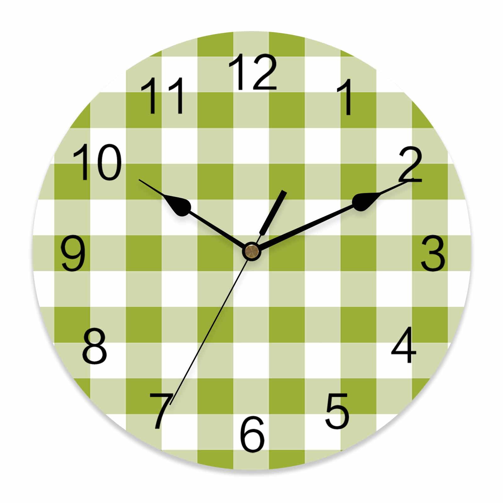 Wall Clock Avocado Green Buffalo Plaid Clocks PVC Silent Non-Ticking ...
