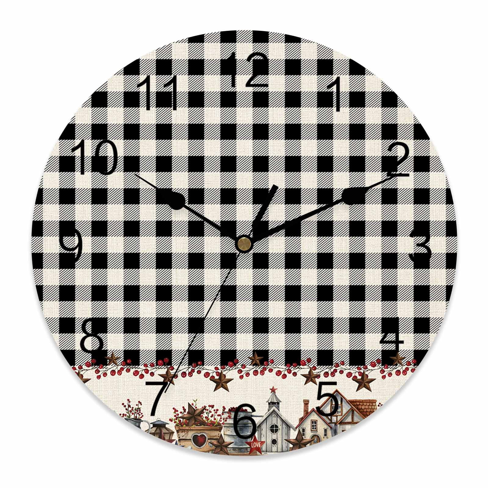 Wall Clock Barn Star Farmhouse Clocks PVC Silent Non-Ticking Battery ...