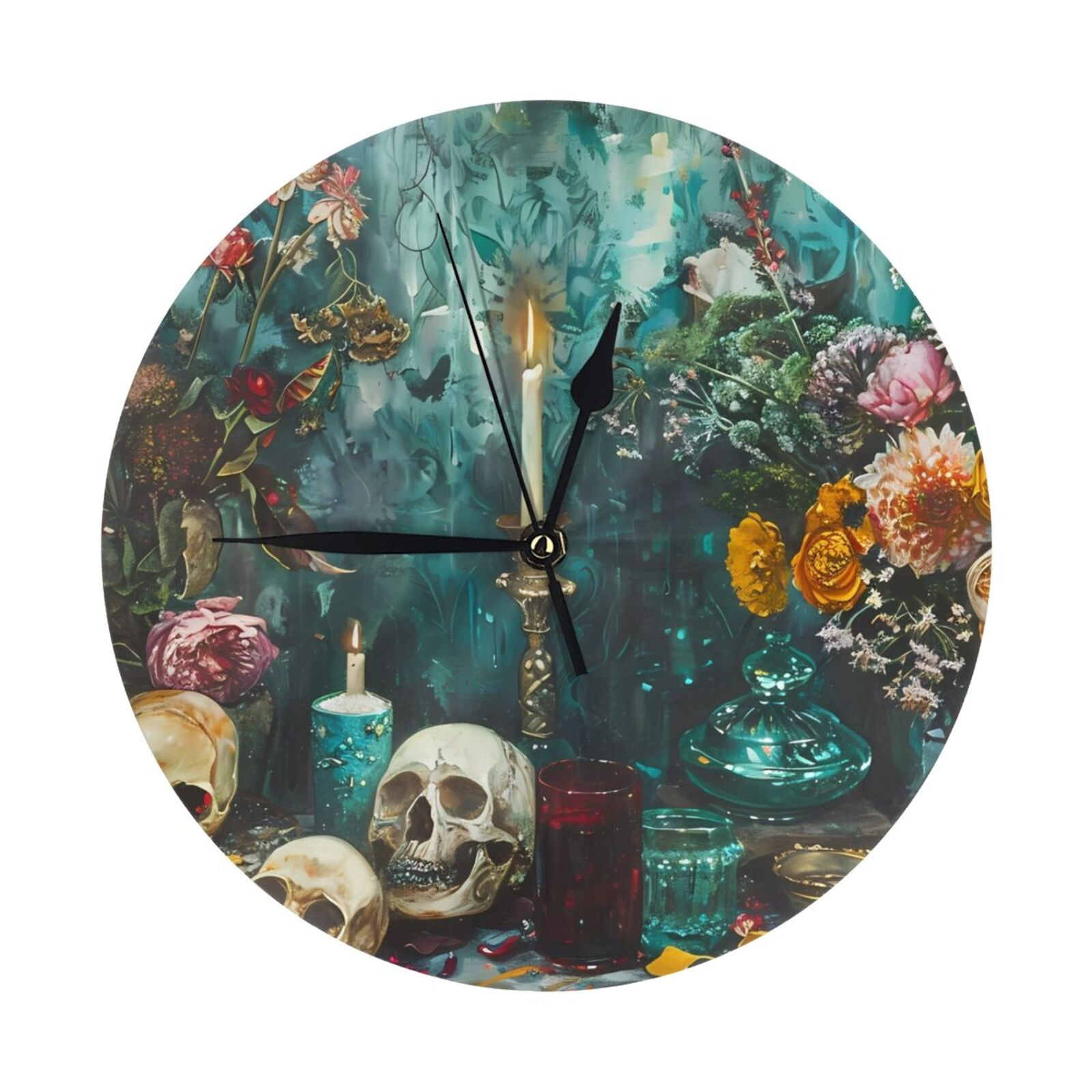 Wall Clock - Baroque Floral Still Life 9.8 Inch Silent Non Ticking ...