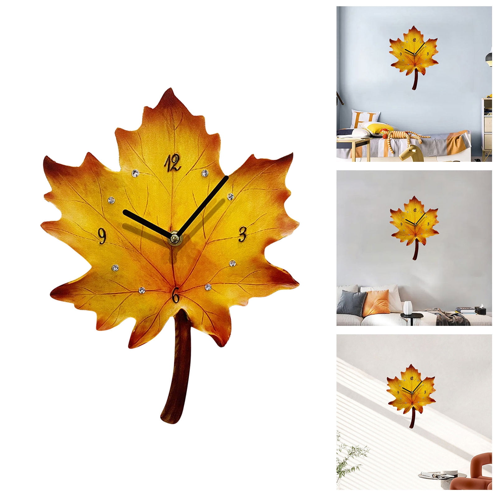 Wall Clock Battery Operated Maple Leaf Shape Wall Clock Living Room ...
