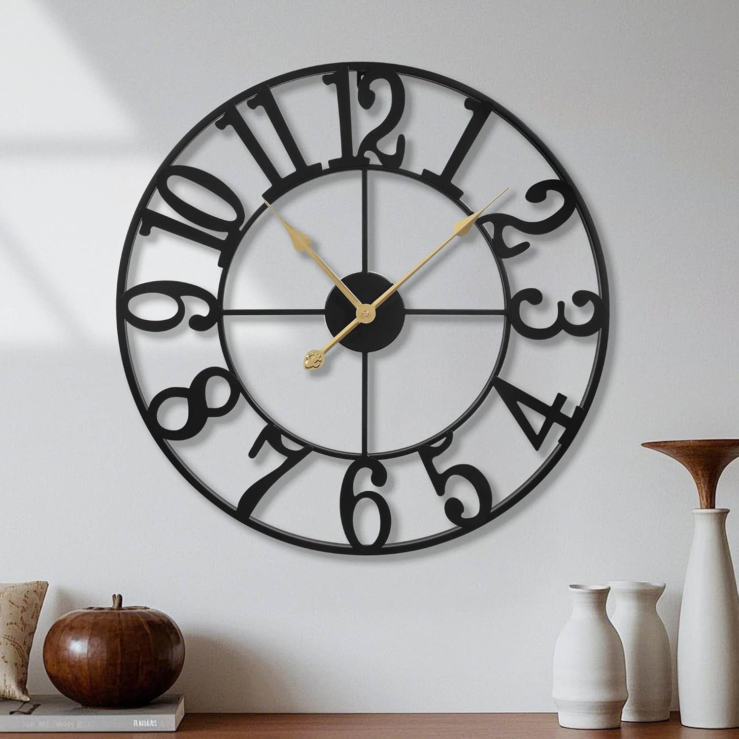 Wall Clock Battery Powered, Silent Non-Tick Modern Rustic Metal Small ...