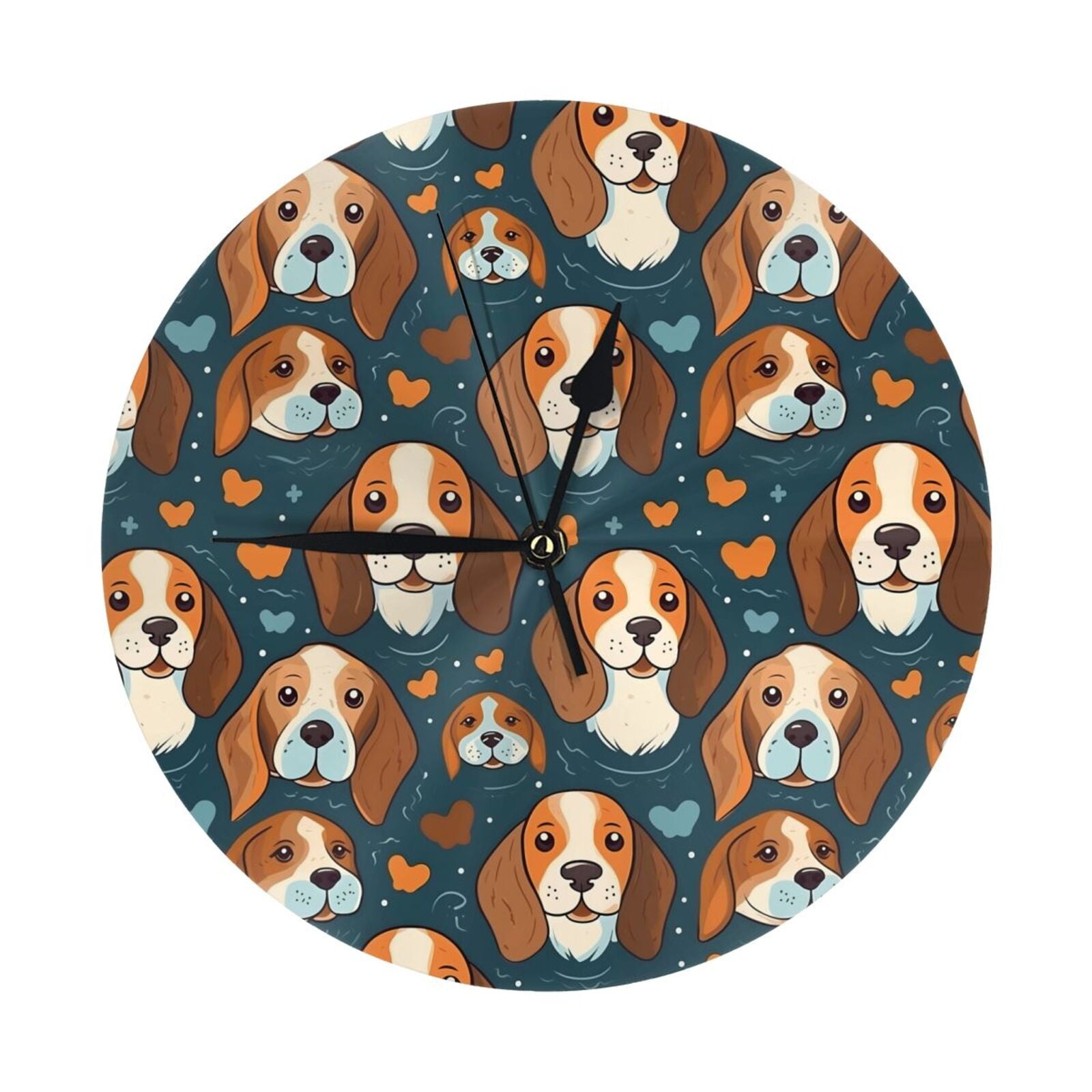 Wall Clock Beagle Dog heart Wall Clocks Battery Operated, Modern Wall Clock for Bedroom ...