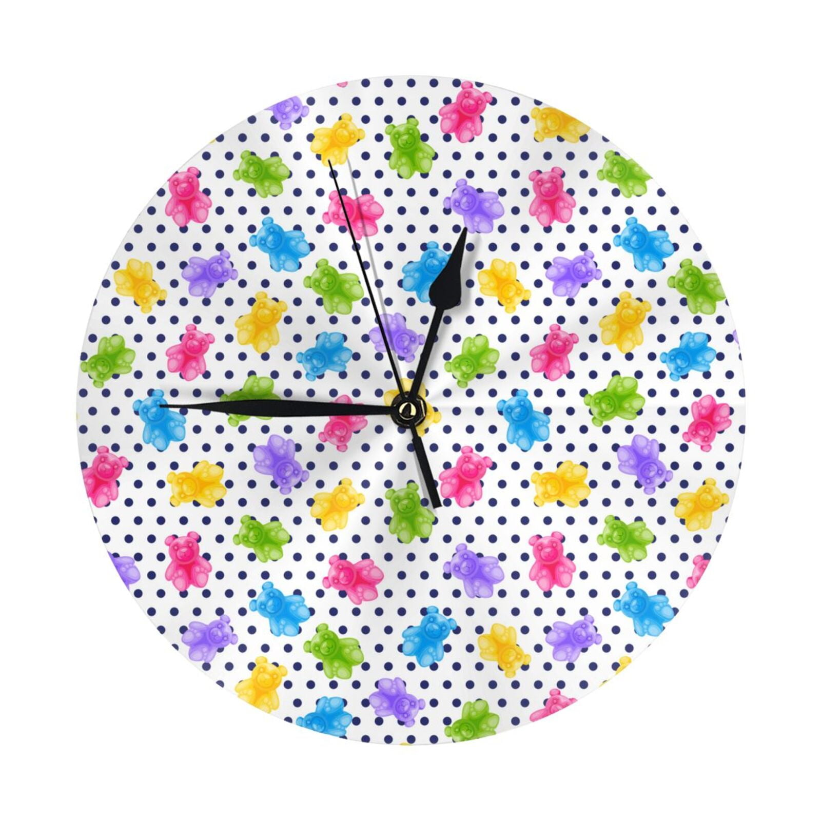 Wall Clock, Bear And Polka Dot Wall Clocks Battery Operated Silent ...
