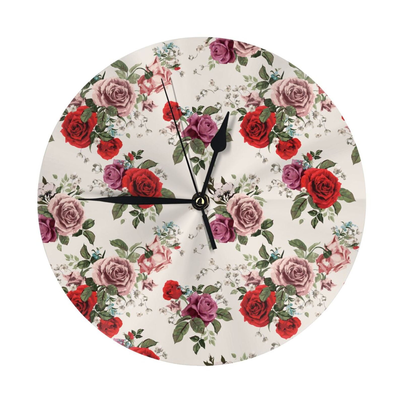 Wall Clock Beautiful Red Rose Flowers Wall Clocks Battery Operated ...