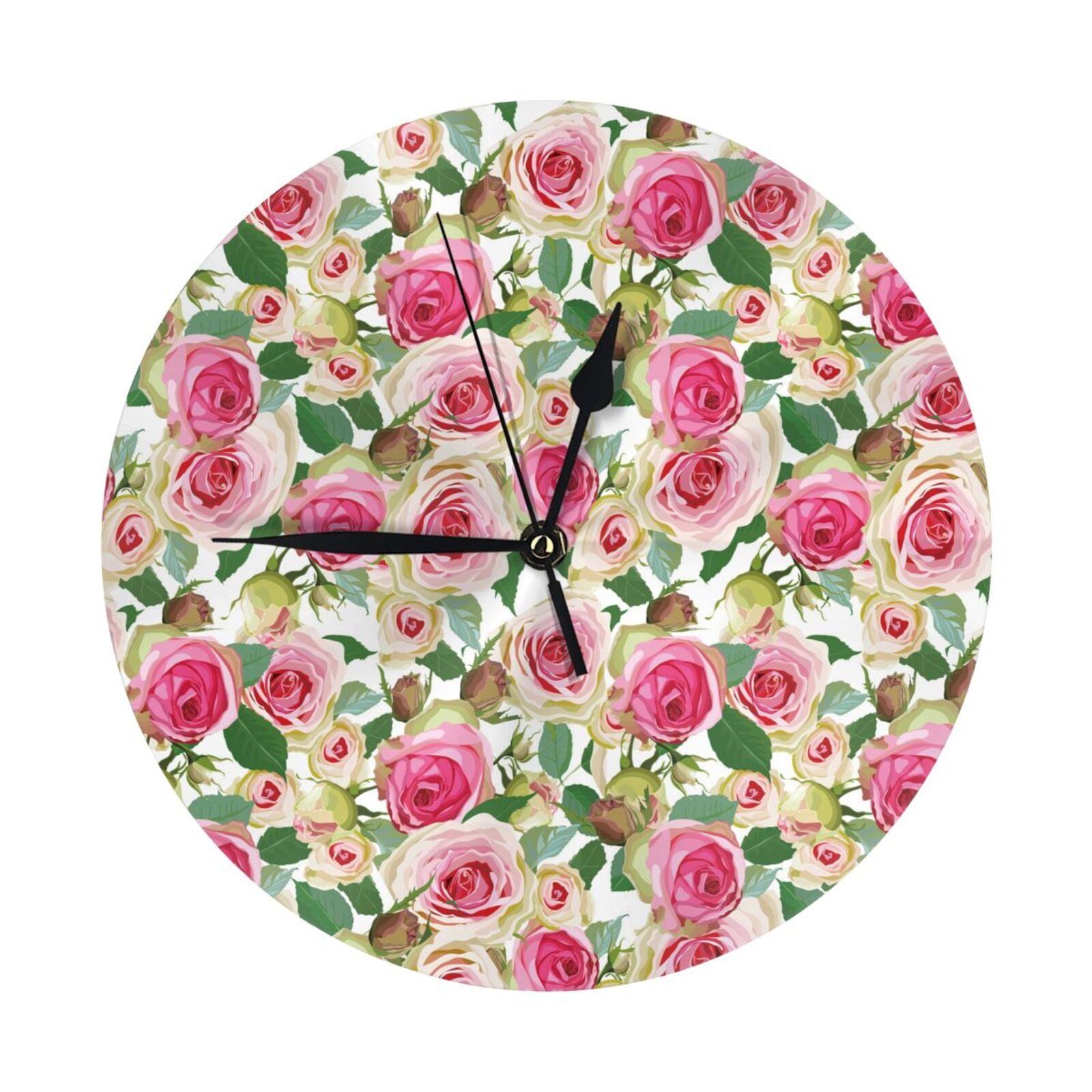 Wall Clock Beautiful Rose Flowers Wall Clocks Battery Operated, Modern ...