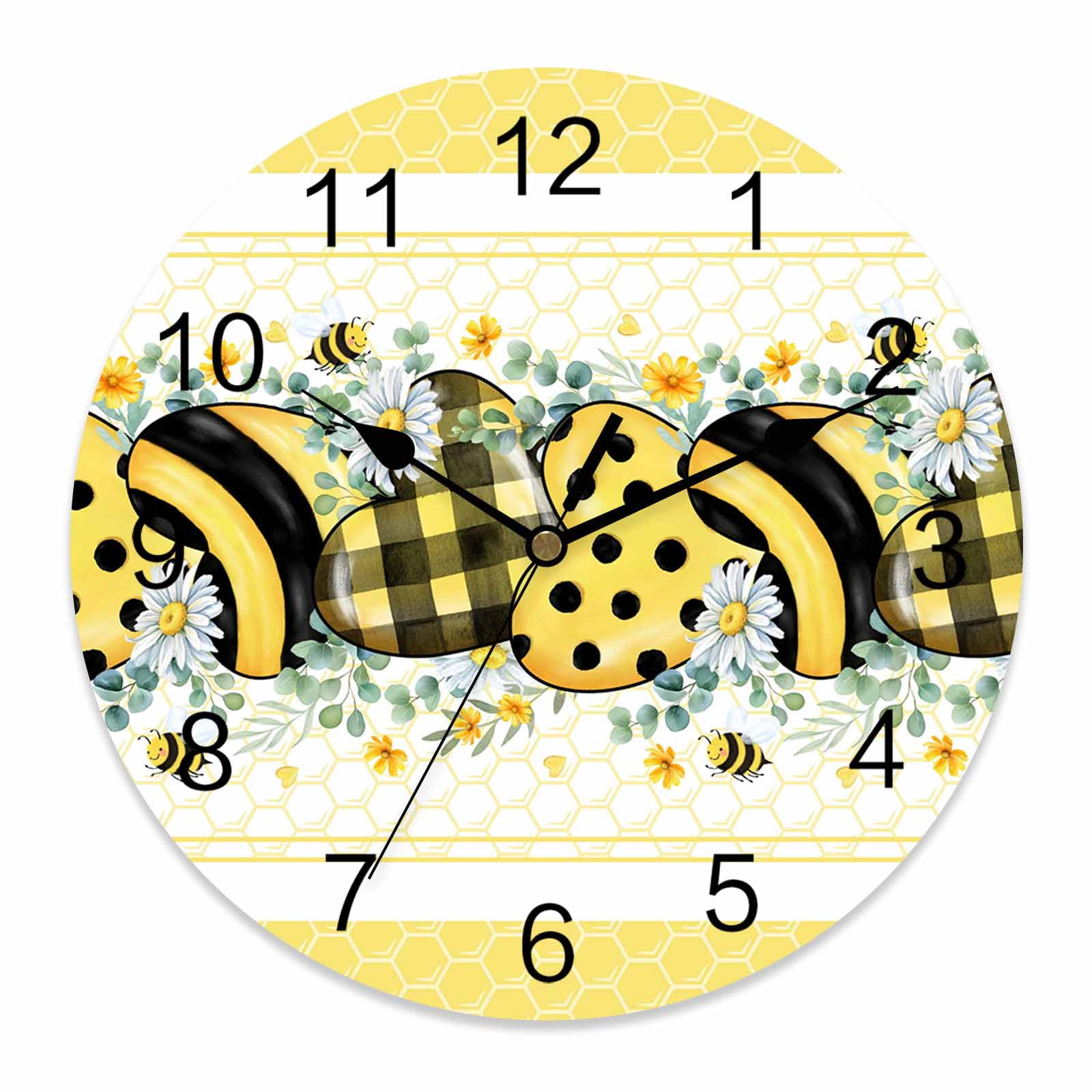 Wall Clock Bee Daisy Love Heart Clocks PVC Silent Non-Ticking Battery ...