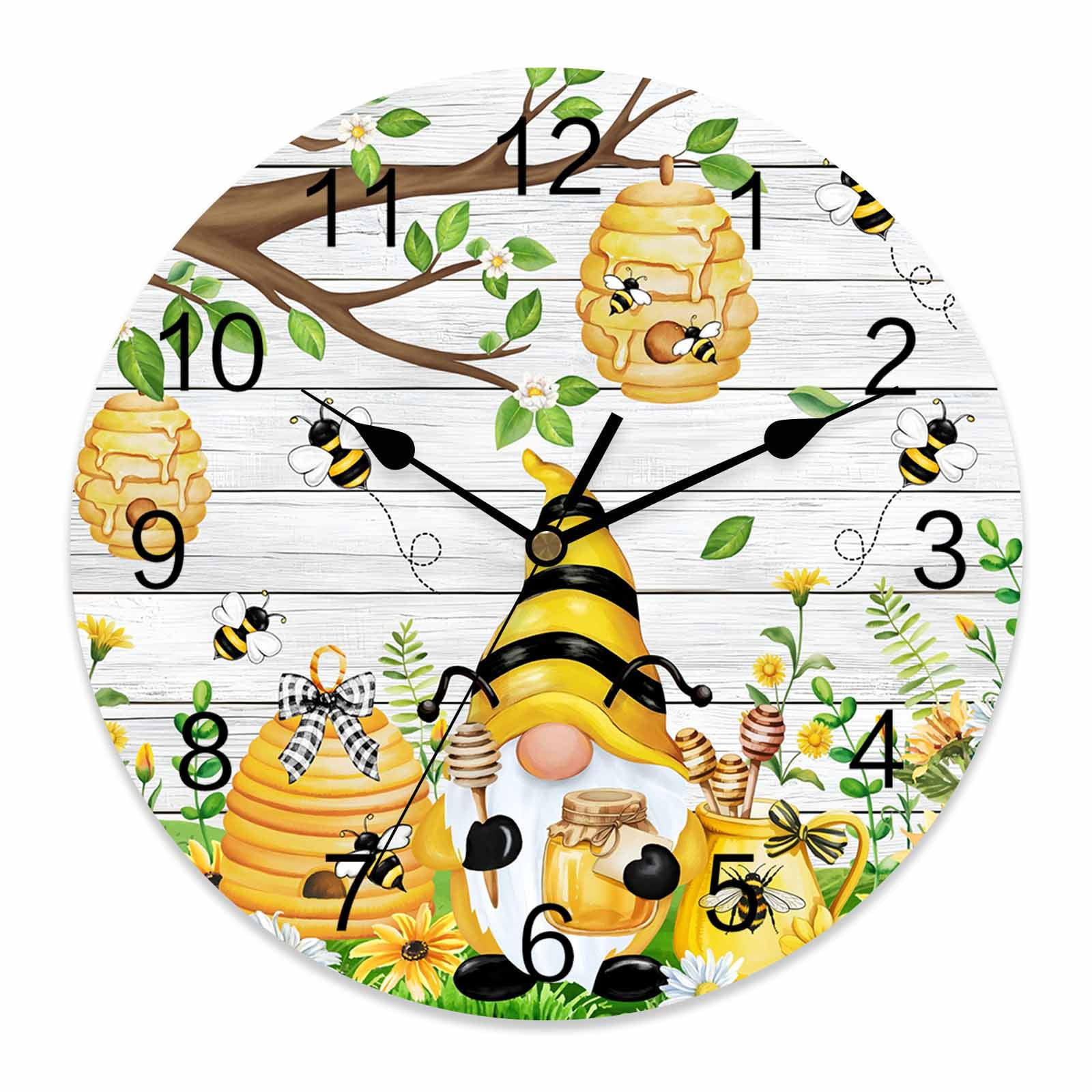 Wall Clock Bee Gnome Clocks PVC Silent Non-Ticking Battery Operated ...