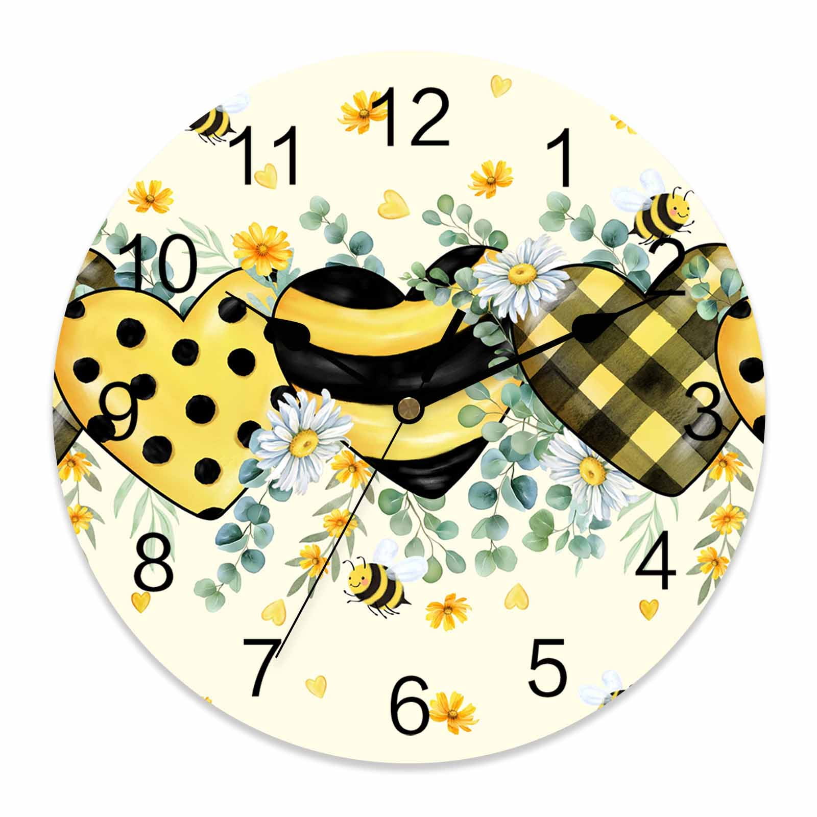 Wall Clock Bee Love Heart Clocks PVC Silent Non-Ticking Battery ...