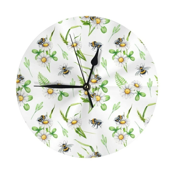 Wall Clock, Bee bumblebee daisy flower cute Wall Clocks Battery Operated Silent Kitchen Office ...