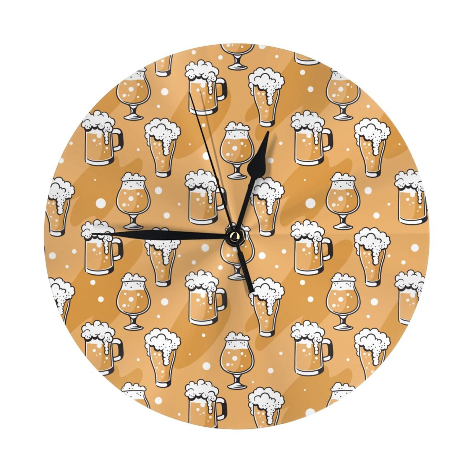 Wall Clock, Beer In Glasses Wall Clocks Battery Operated Silent Kitchen ...