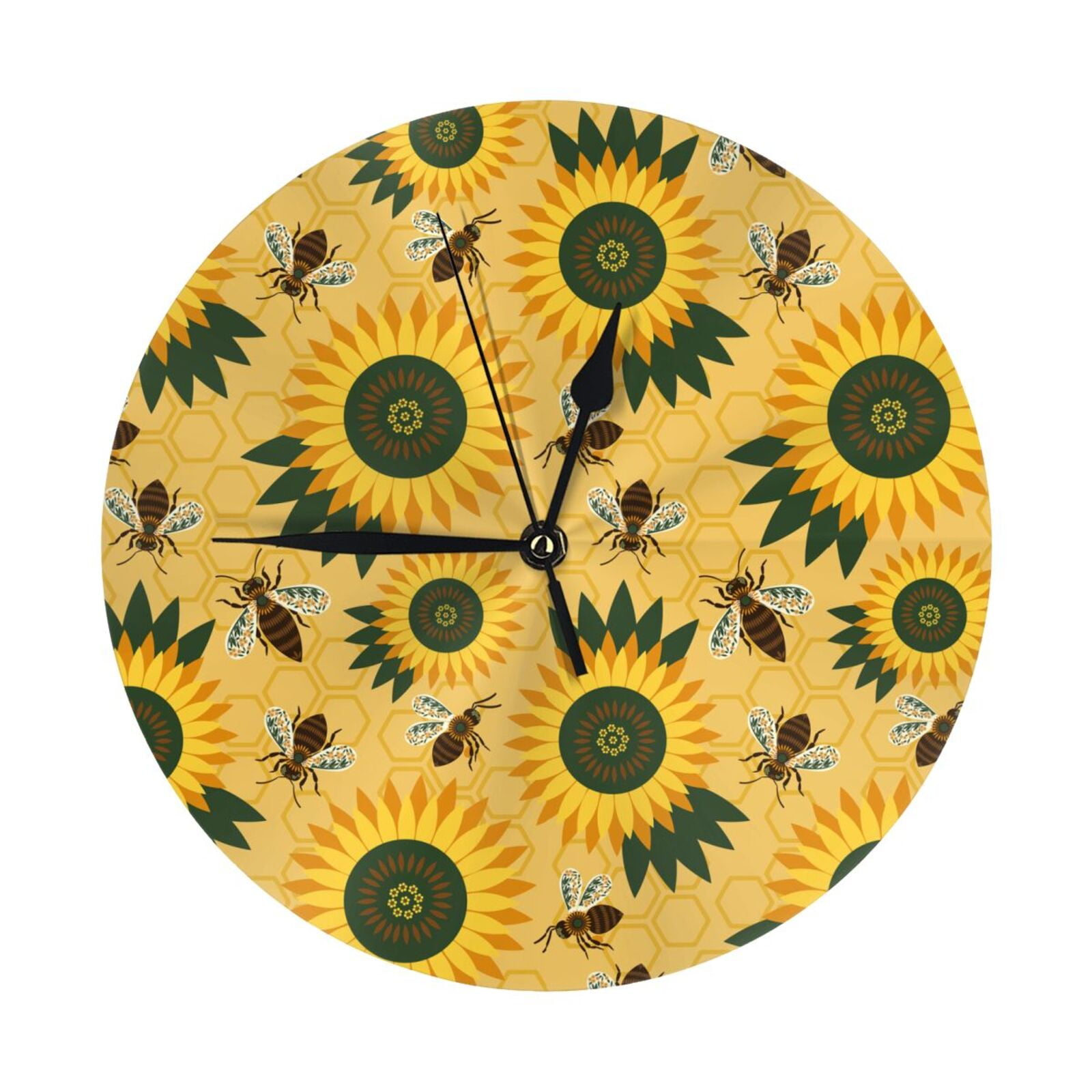 Wall Clock Bees and Sunflowers A Wall Clocks Battery Operated, Modern Wall Clock for Bedroom ...