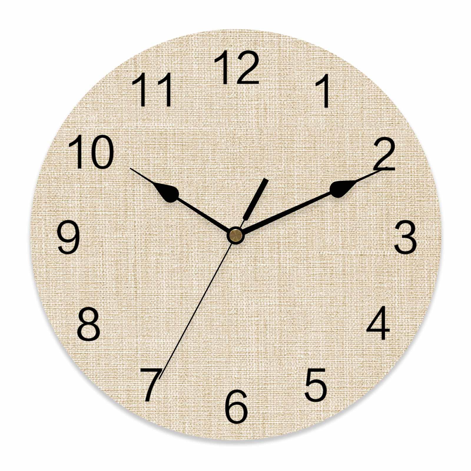 Wall Clock Beige Linen Texture Clocks PVC Silent Non-Ticking Battery ...