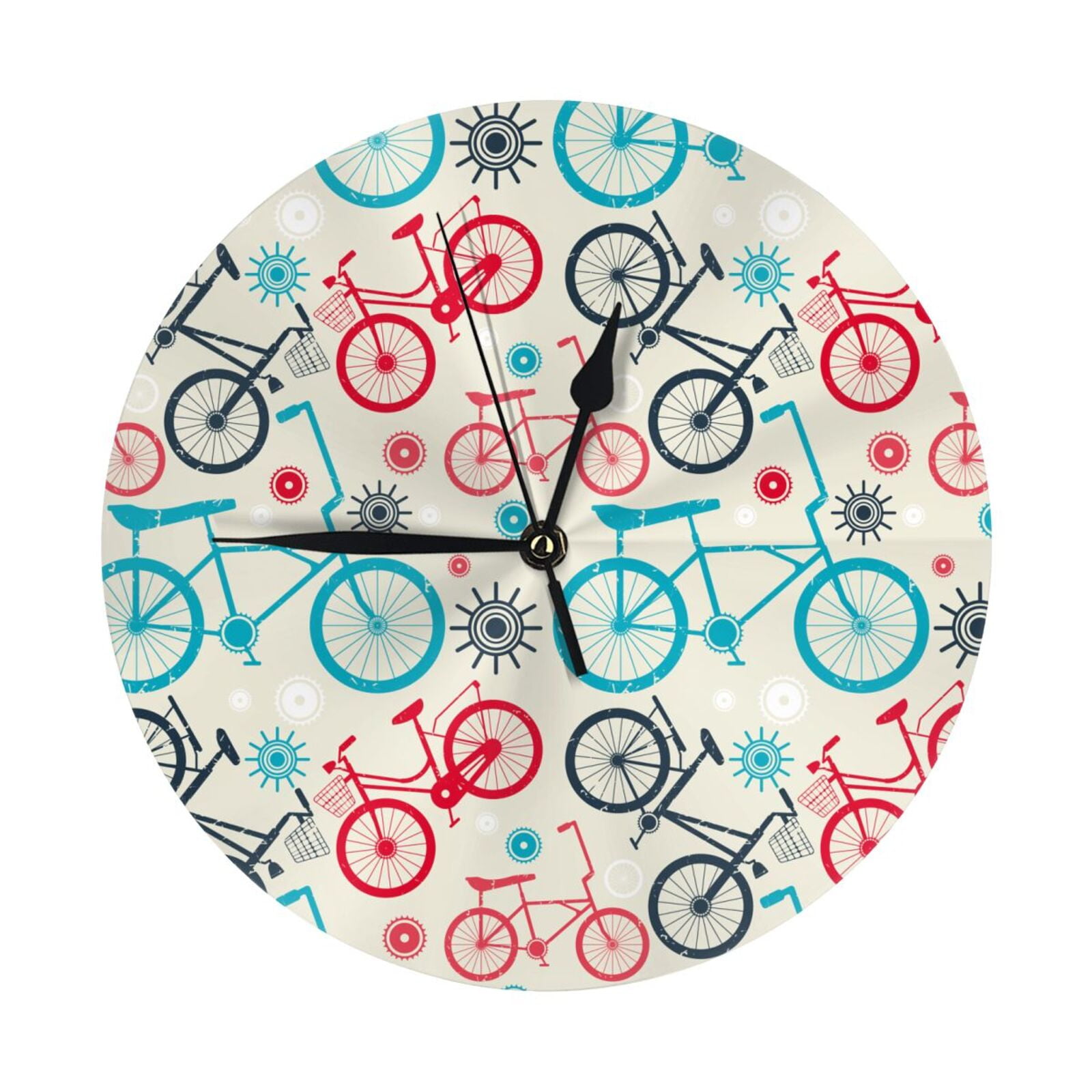 Wall Clock Bike Pattern red blue Wall Clocks Battery Operated, Modern ...