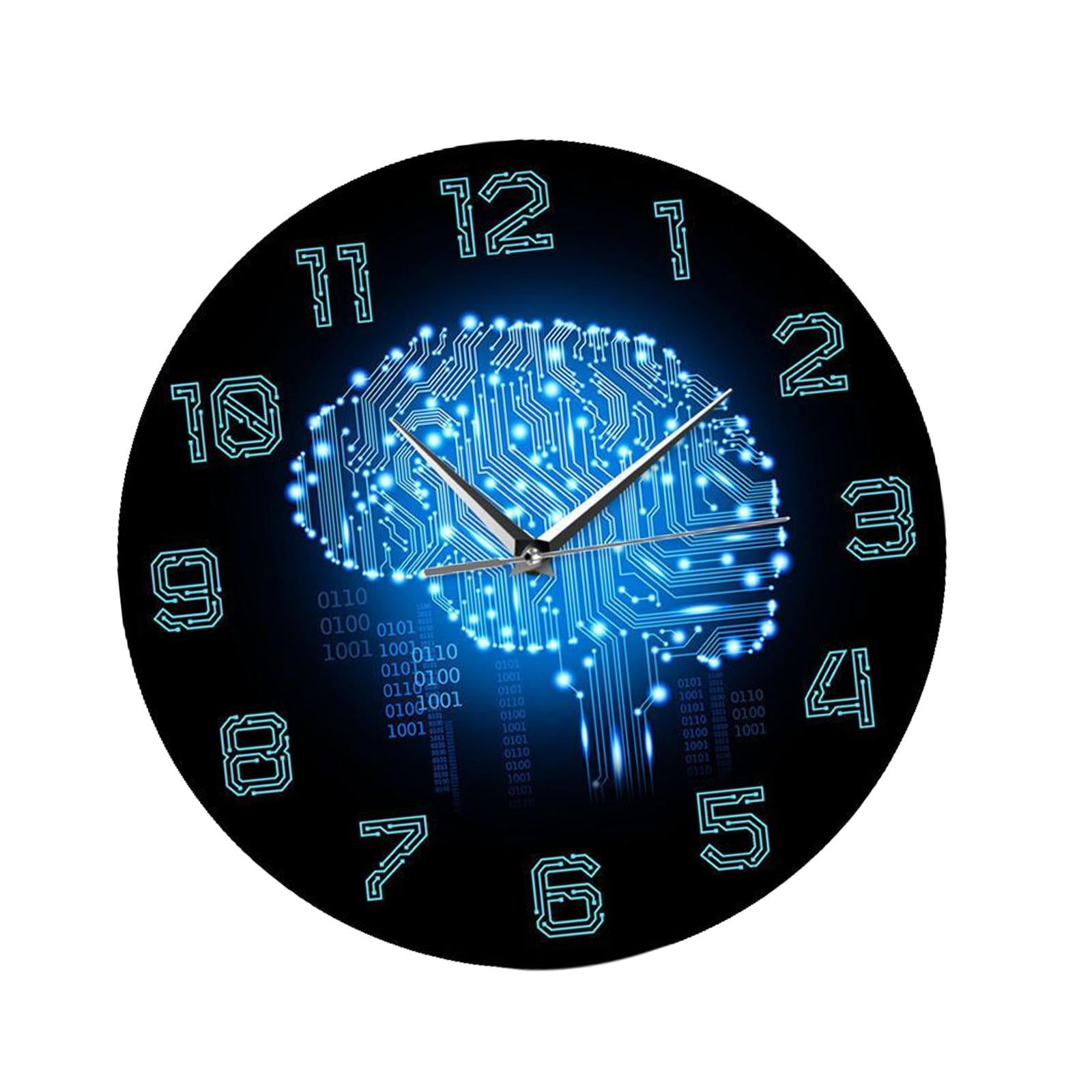 Wall Clock Binary Code Arabic Numbers Non Ticking Circuit Board Brain ...