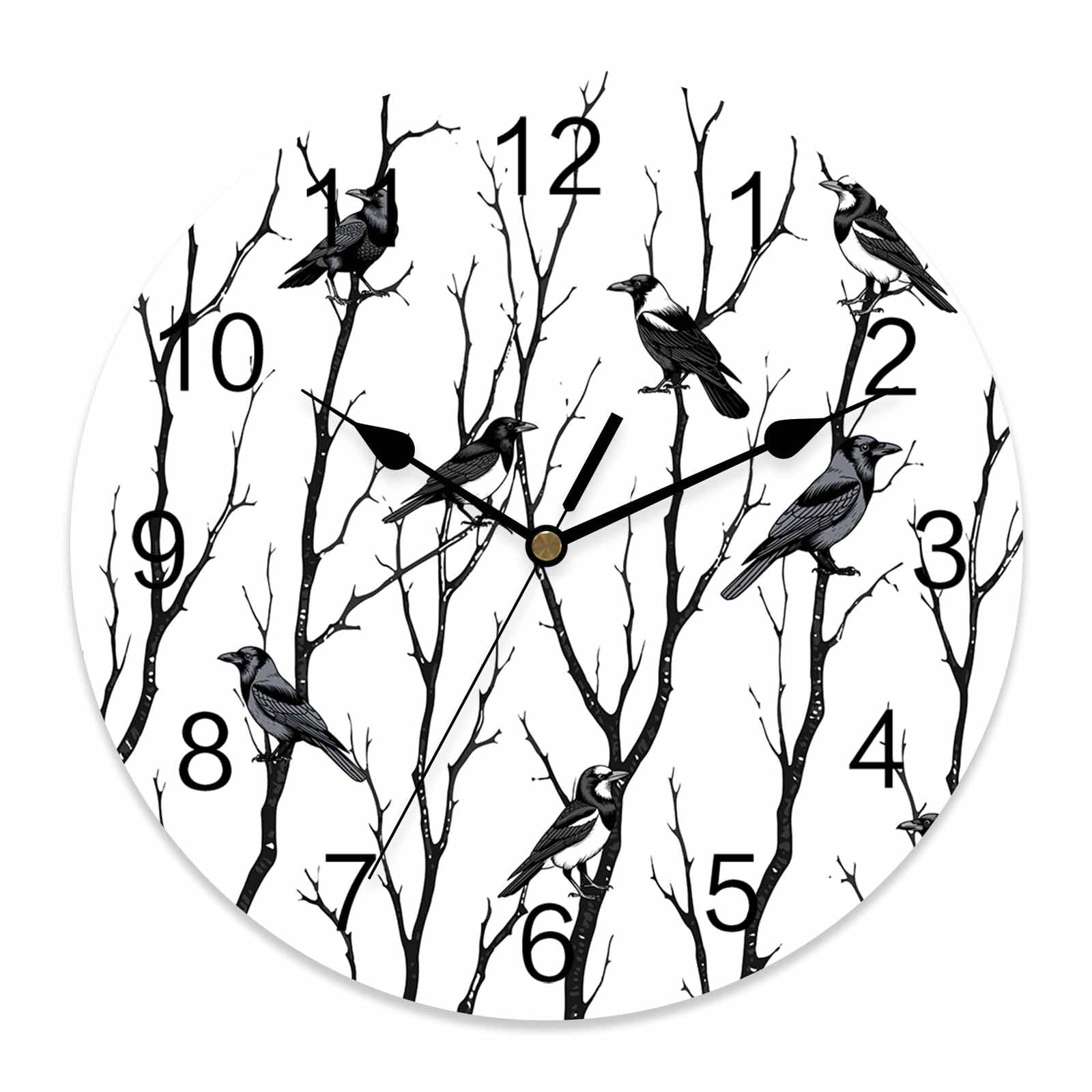 Wall Clock Bird Branches Clocks PVC Silent Non-Ticking Battery Operated ...