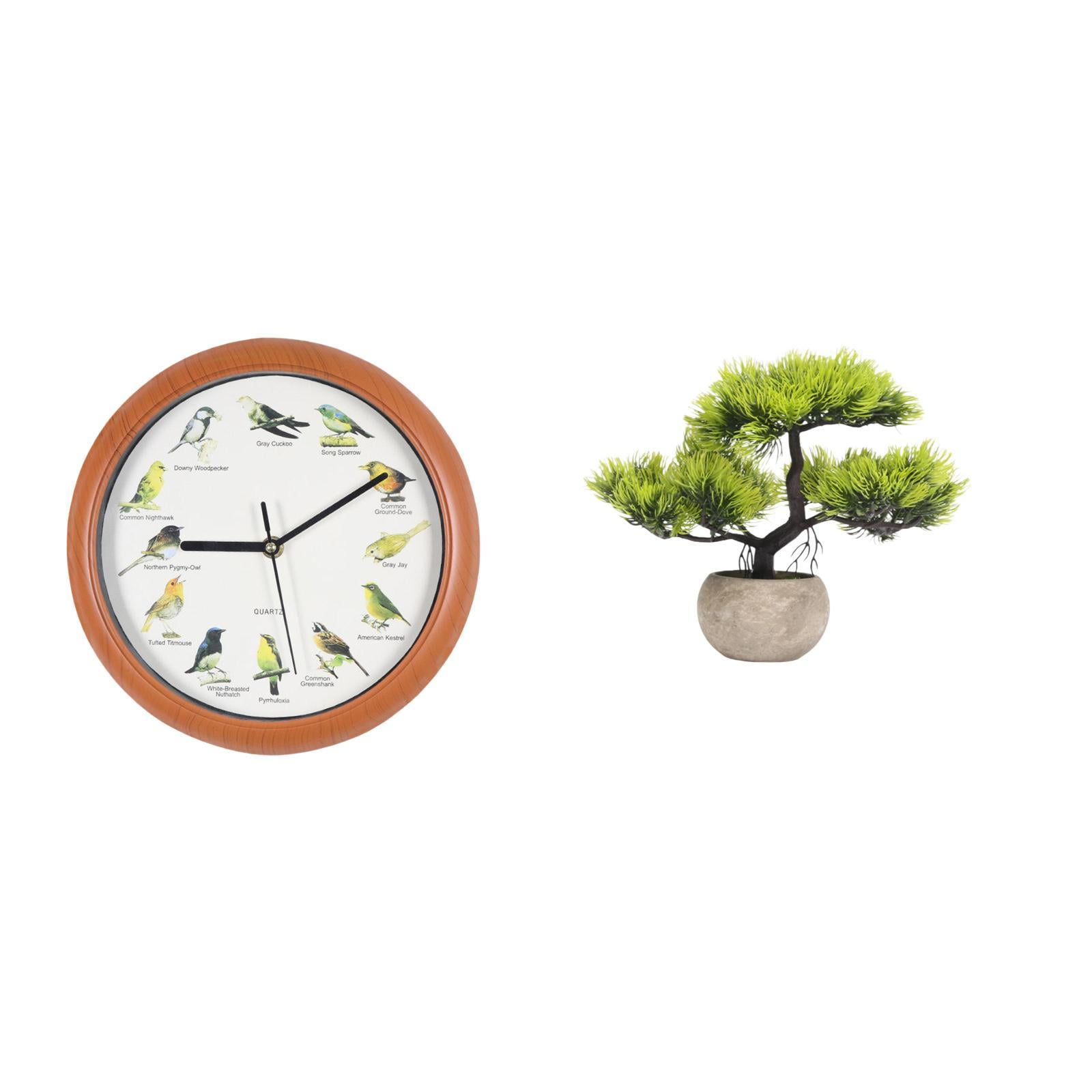 Wall Clock Bird Clocks Artificial Bonsai Tree Realistic Faux Plant ...