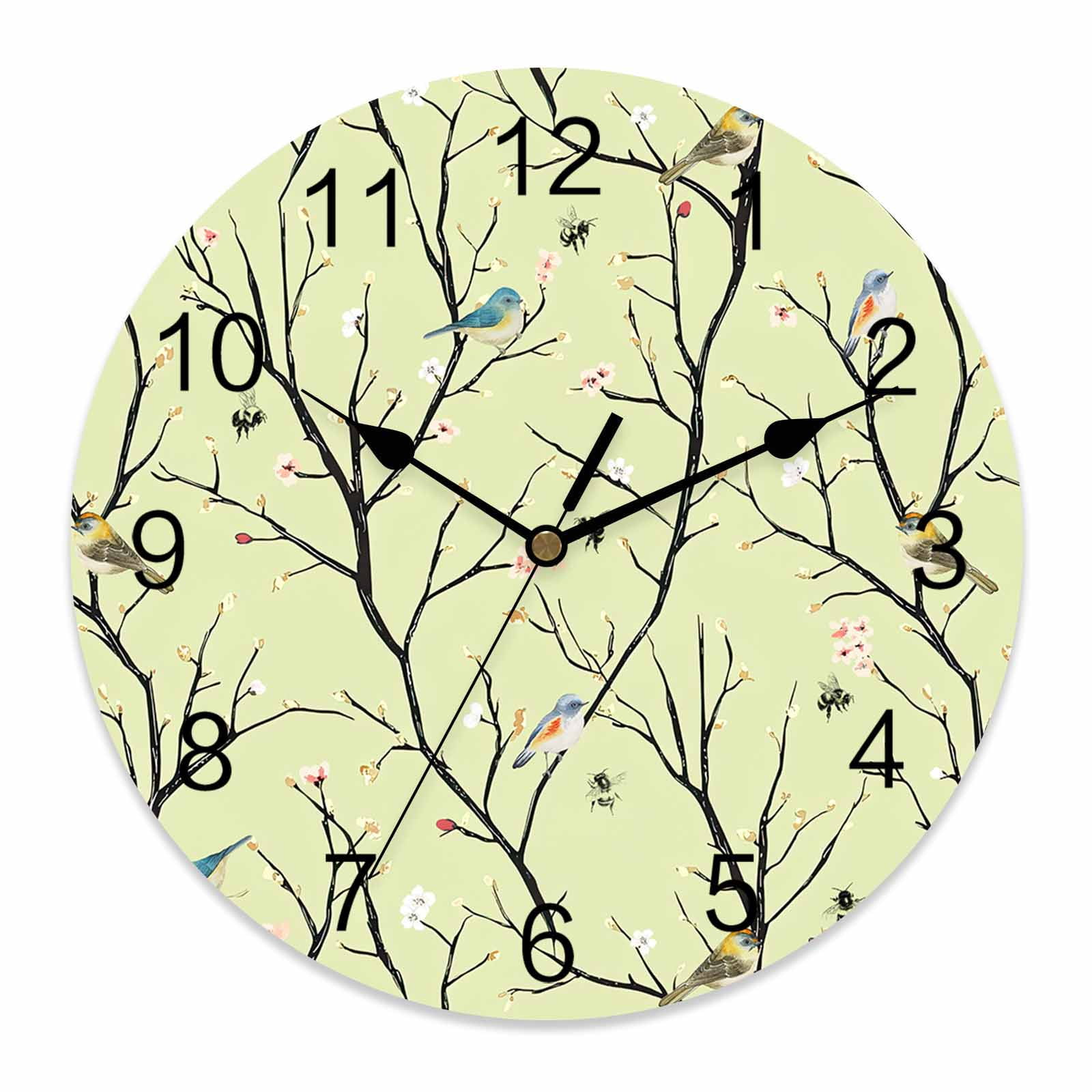 Wall Clock Bird Clocks PVC Silent Non-Ticking Battery Operated ...
