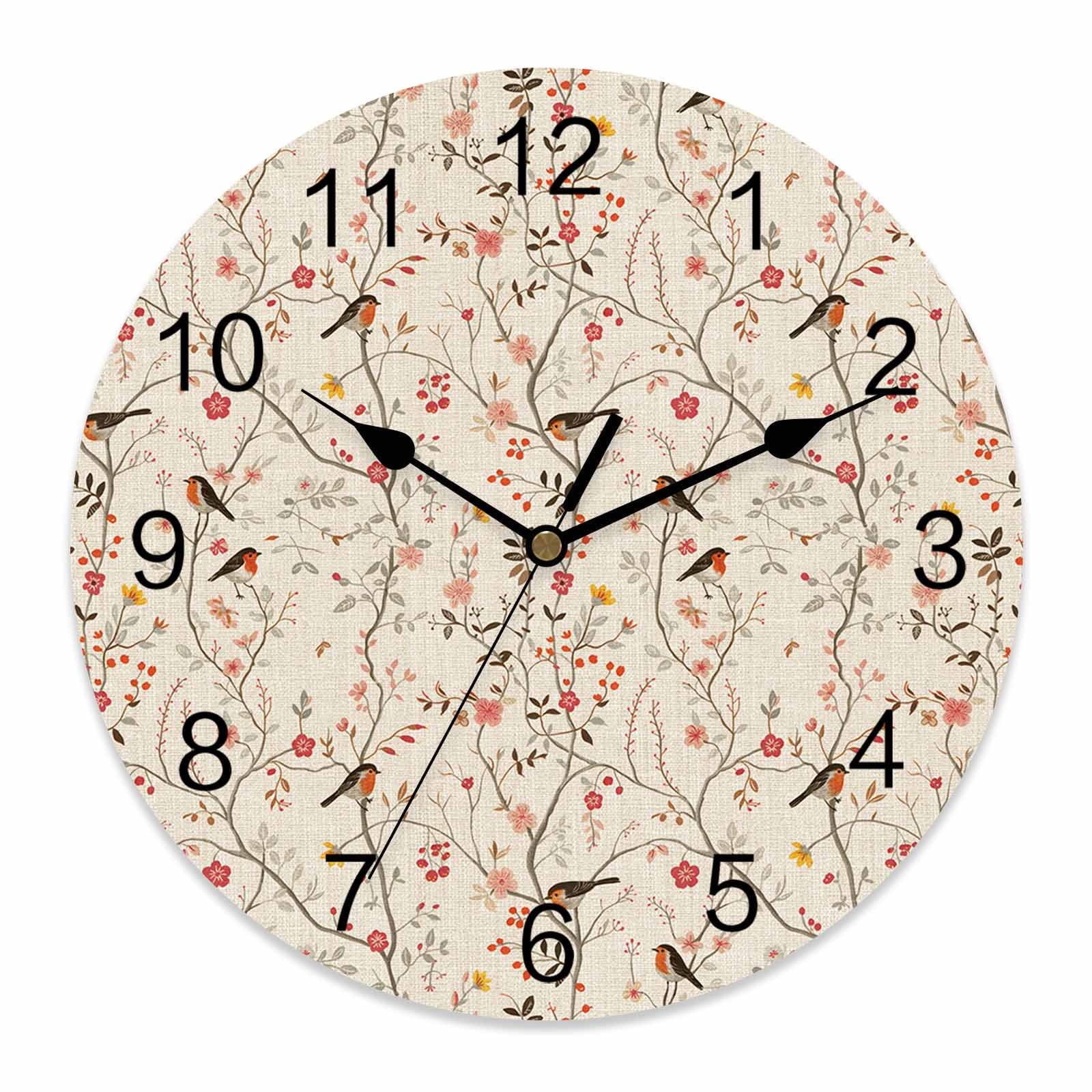 Wall Clock Bird Tree Branch Clocks PVC Silent Non-Ticking Battery ...