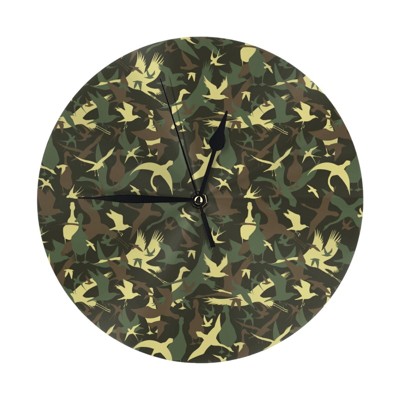 Wall Clock, Birds Camouflage Green Wall Clocks Battery Operated Silent ...