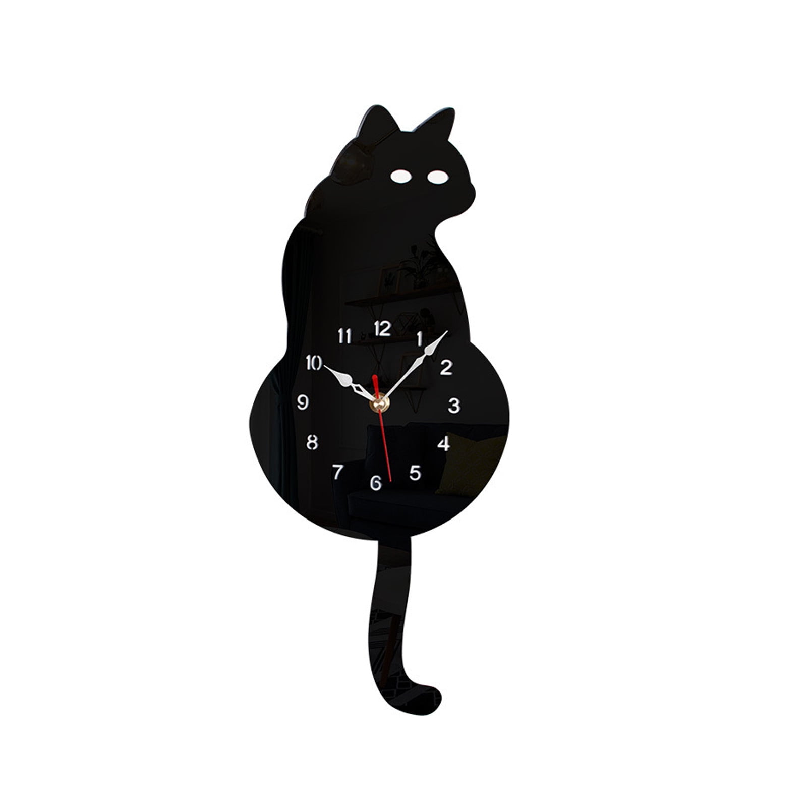 Puhuiying Black Cat Pendulum Wall Clock, Silent Fun Design, Moving Tail ...
