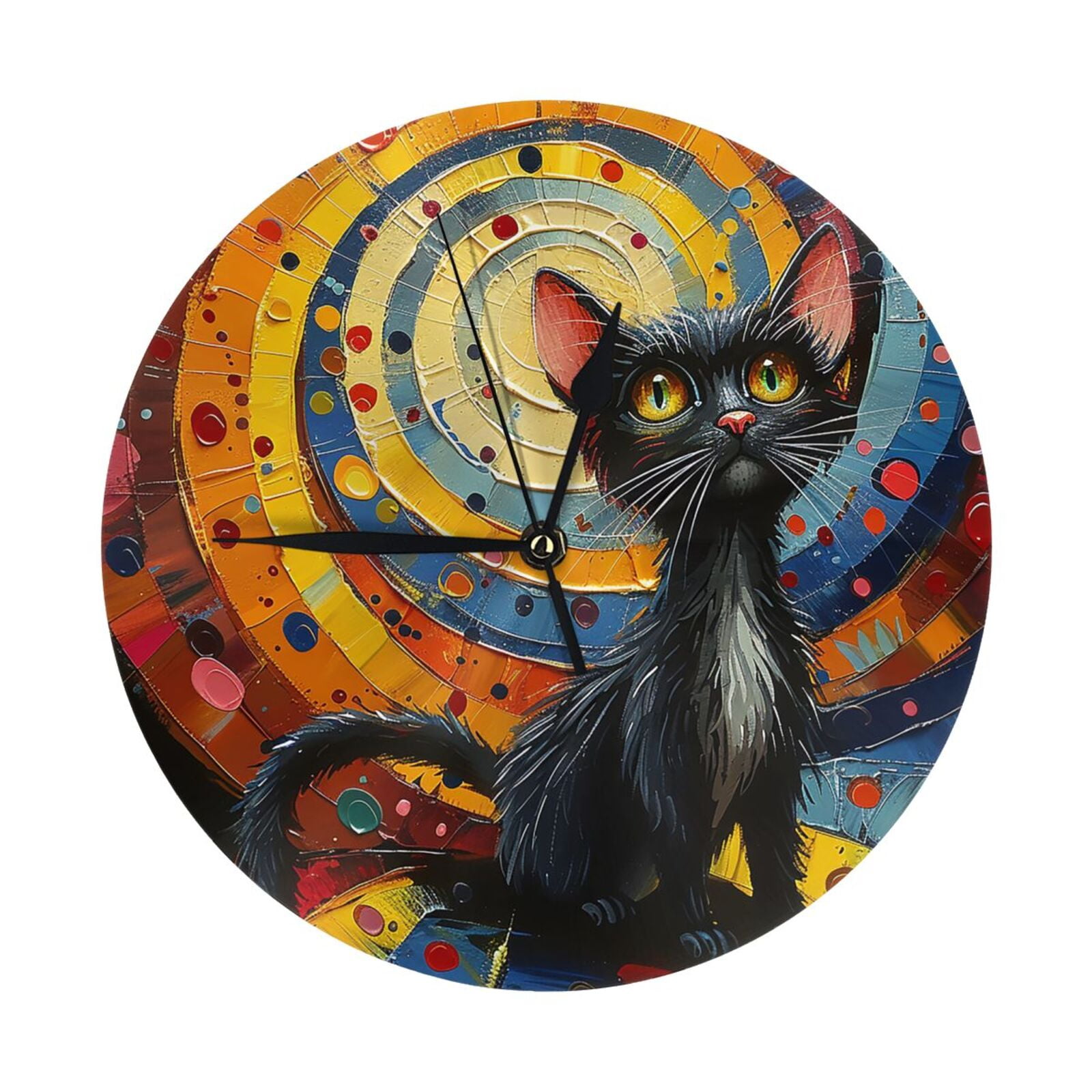 Wall Clock - Black Cat Psychedelic Art 9.8 Inch Silent Non Ticking ...