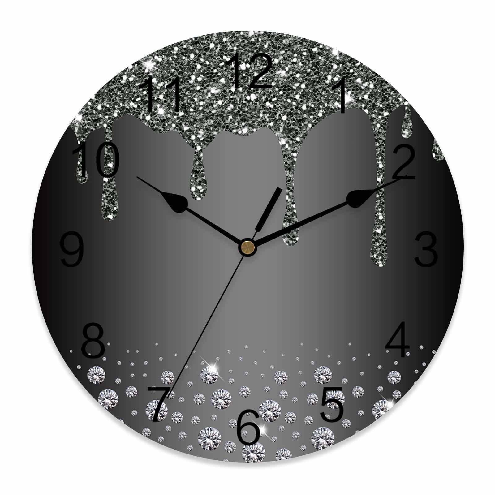 Wall Clock Black Diamond Clocks PVC Silent Non-Ticking Battery Operated ...