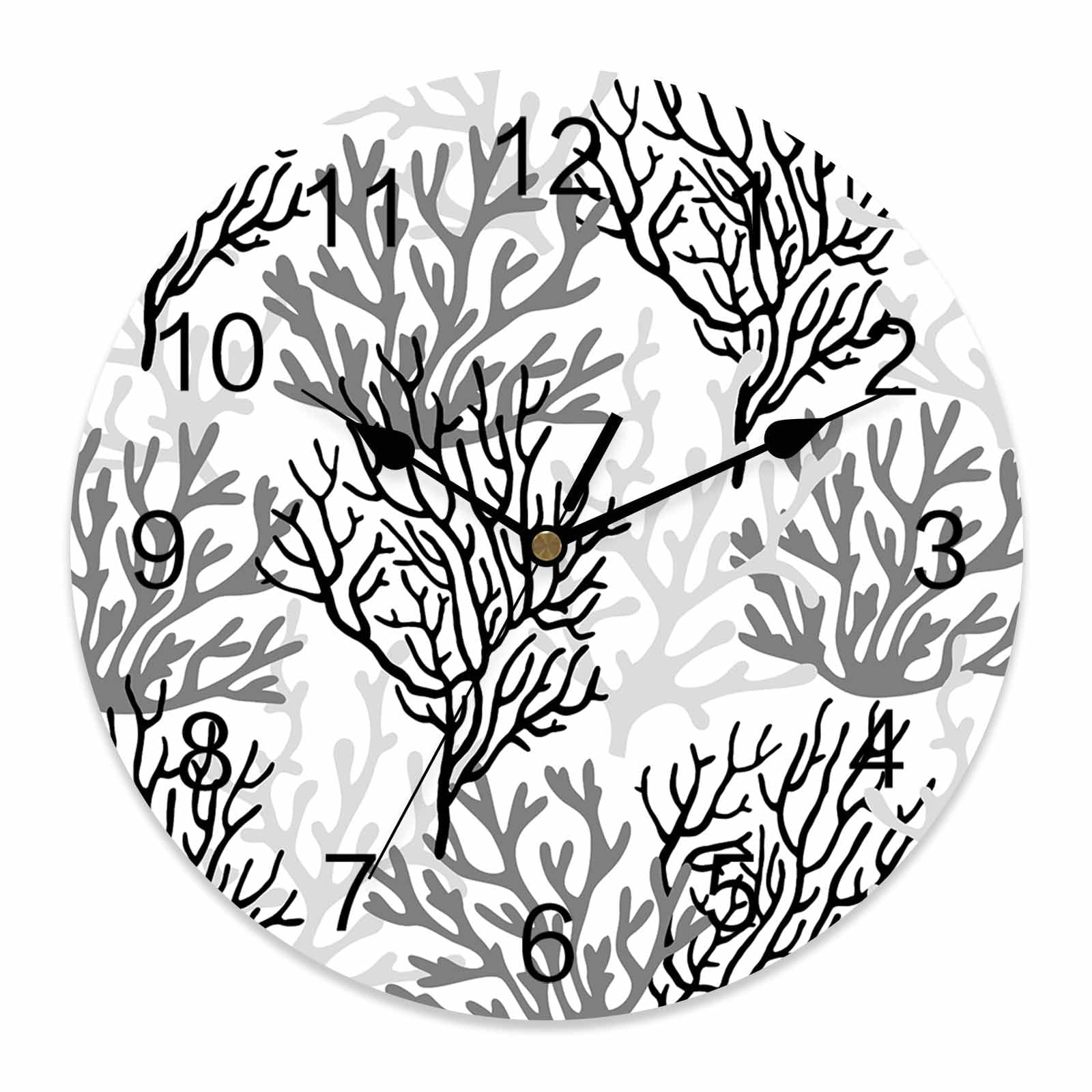Wall Clock Black Grey Ocean Coral Clocks PVC Silent Non-Ticking Battery ...
