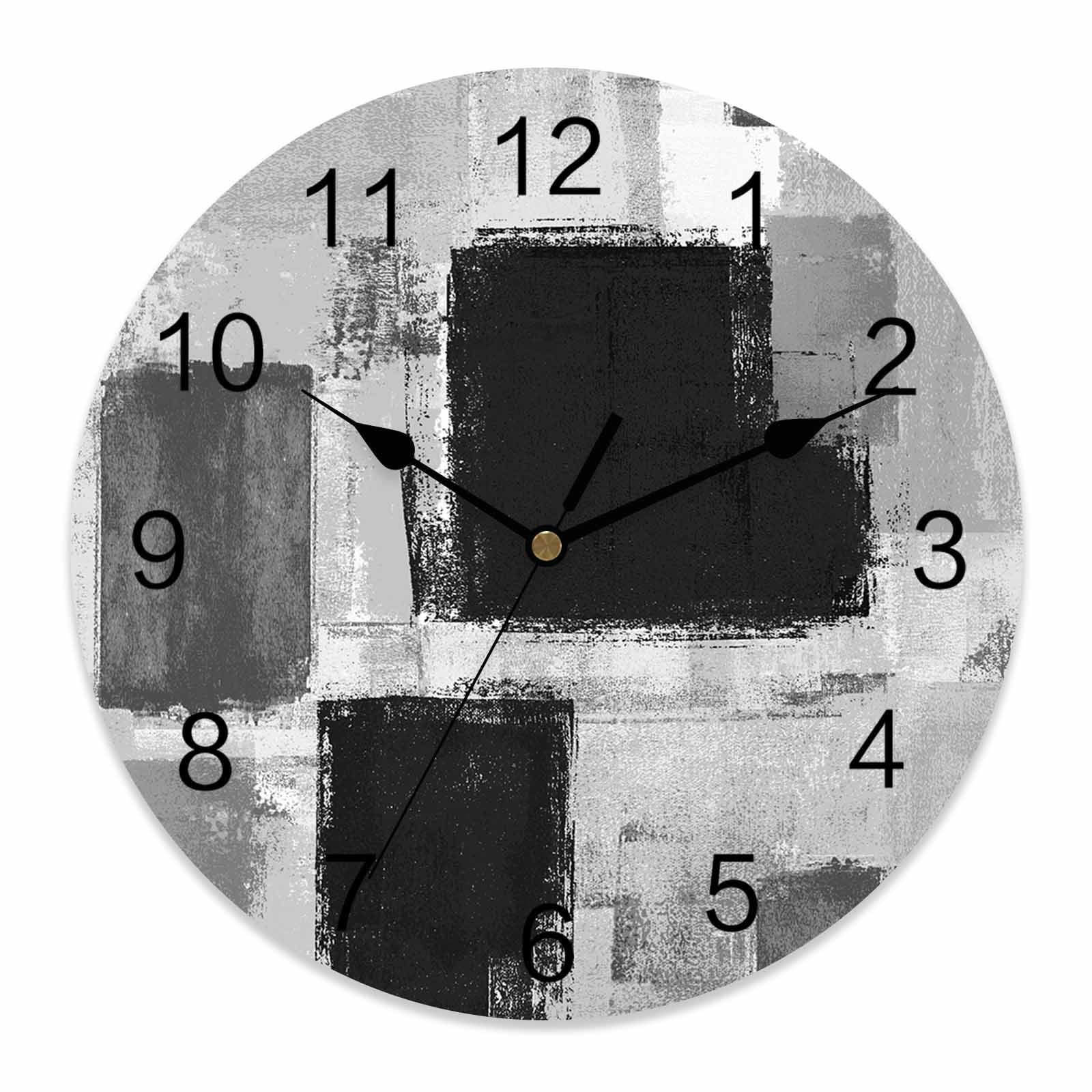 Wall Clock Black Grey Paint Clocks PVC Silent Non-Ticking Battery ...