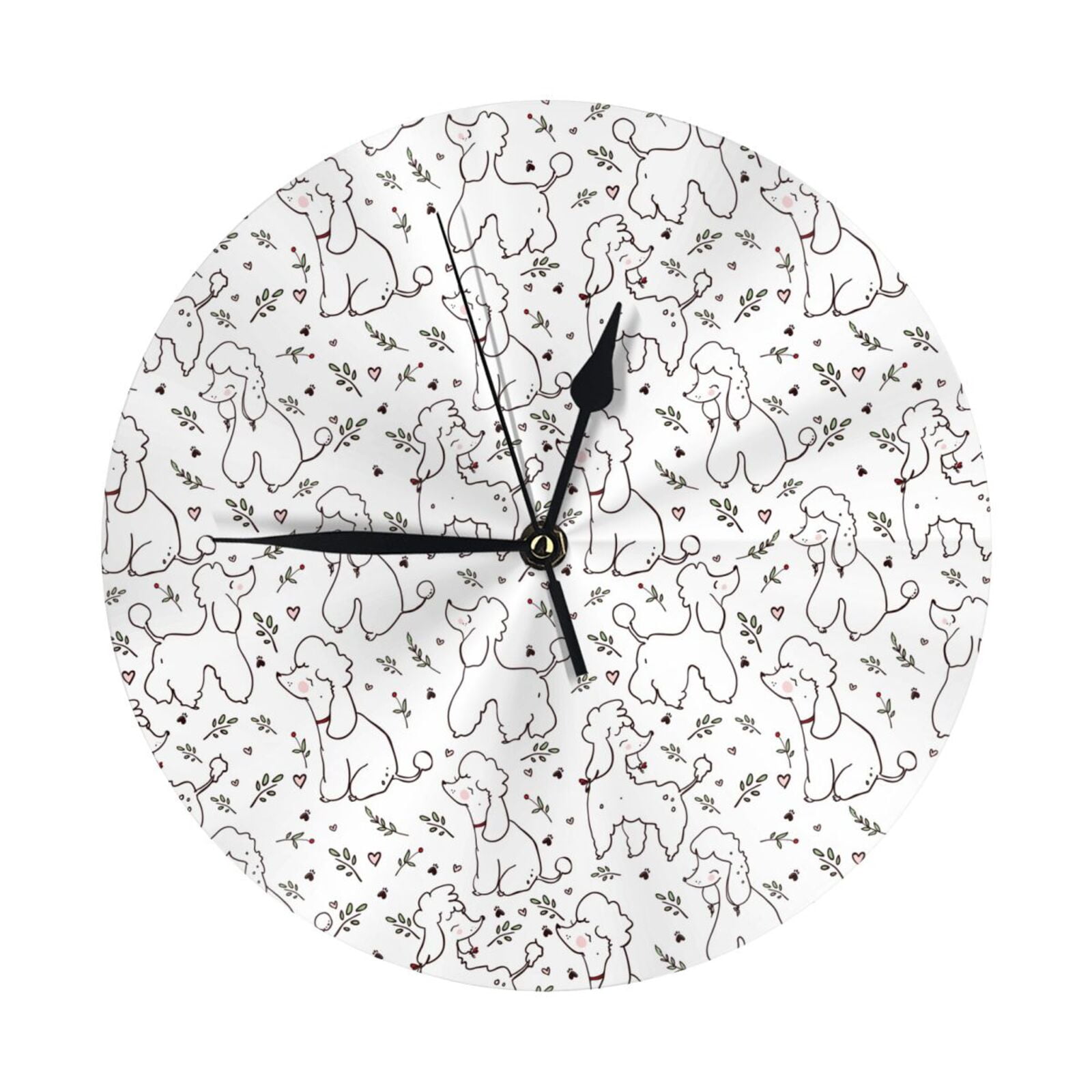 Wall Clock Black Lines Cute Poodle Dog Flower Wall Clocks Battery ...