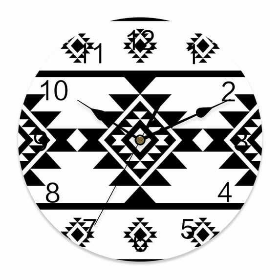 Wall Clock Black White Aztec Clocks PVC Silent Non-Ticking Battery ...