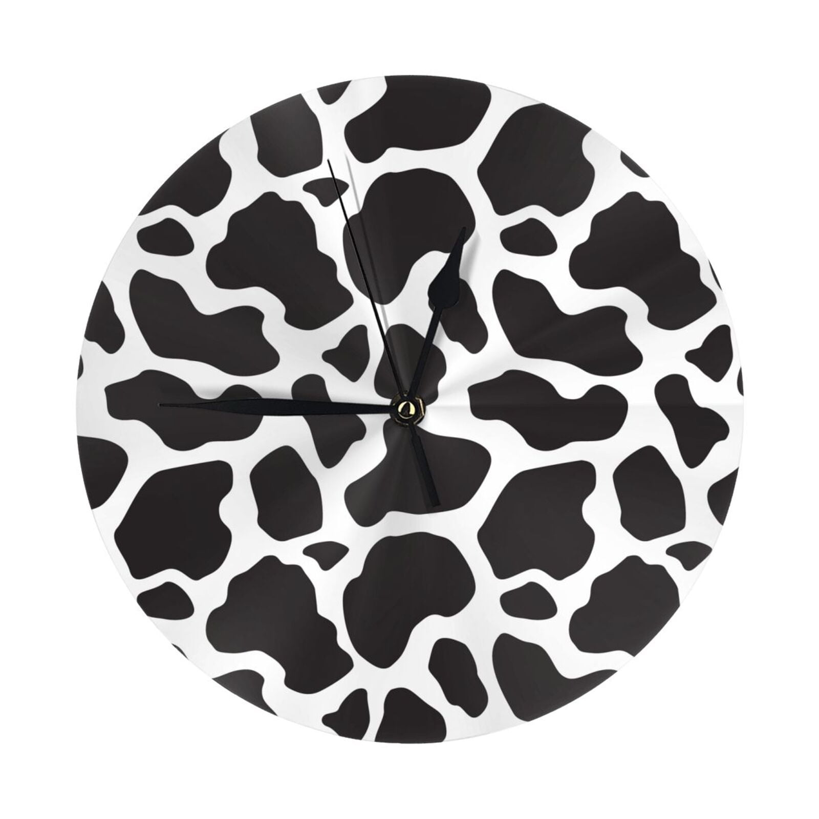 Wall Clock, Black White Cow Print pattern Wall Clocks Battery Operated ...