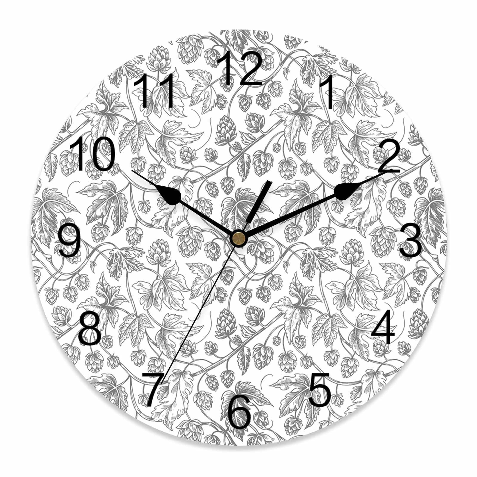 Wall Clock Black White Floral Branch Clocks PVC Silent Non-Ticking ...