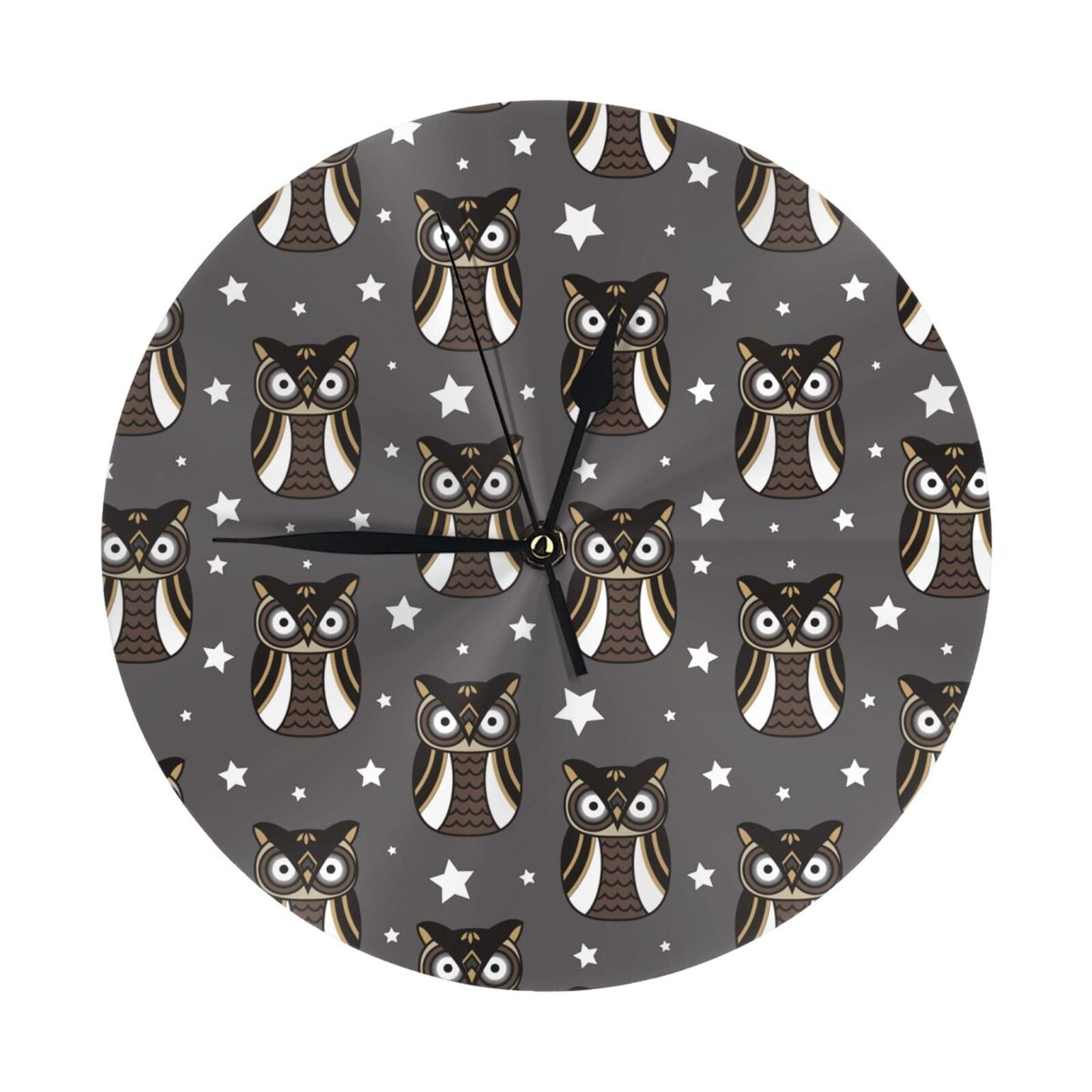 Wall Clock, Black White Owl Stars Wall Clocks Battery Operated Silent ...