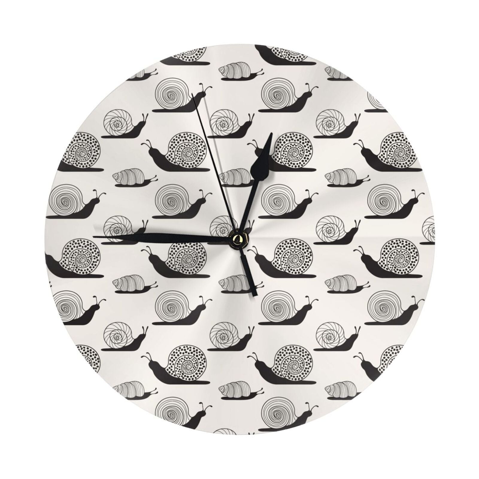 Wall Clock, Black White Snail Print Wall Clocks Battery Operated Silent ...