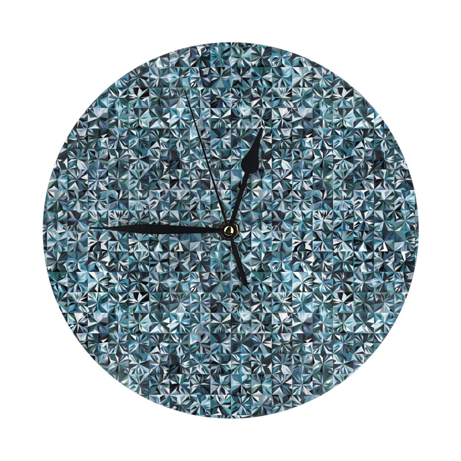 Wall Clock, Bling sparkly gemstone blue print Wall Clocks Battery ...