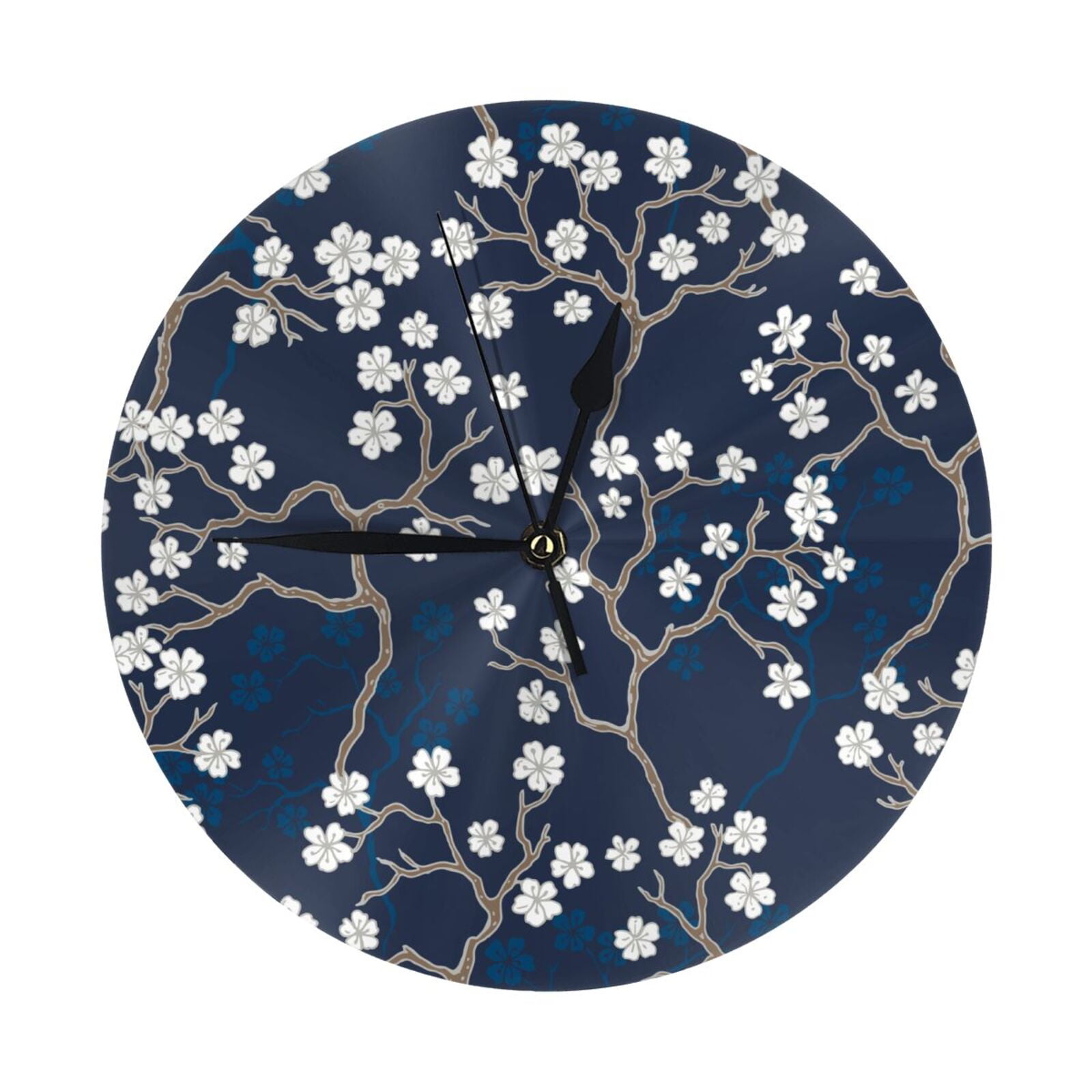 Wall Clock, Blossoms on Navy Background Wall Clocks Battery Operated ...