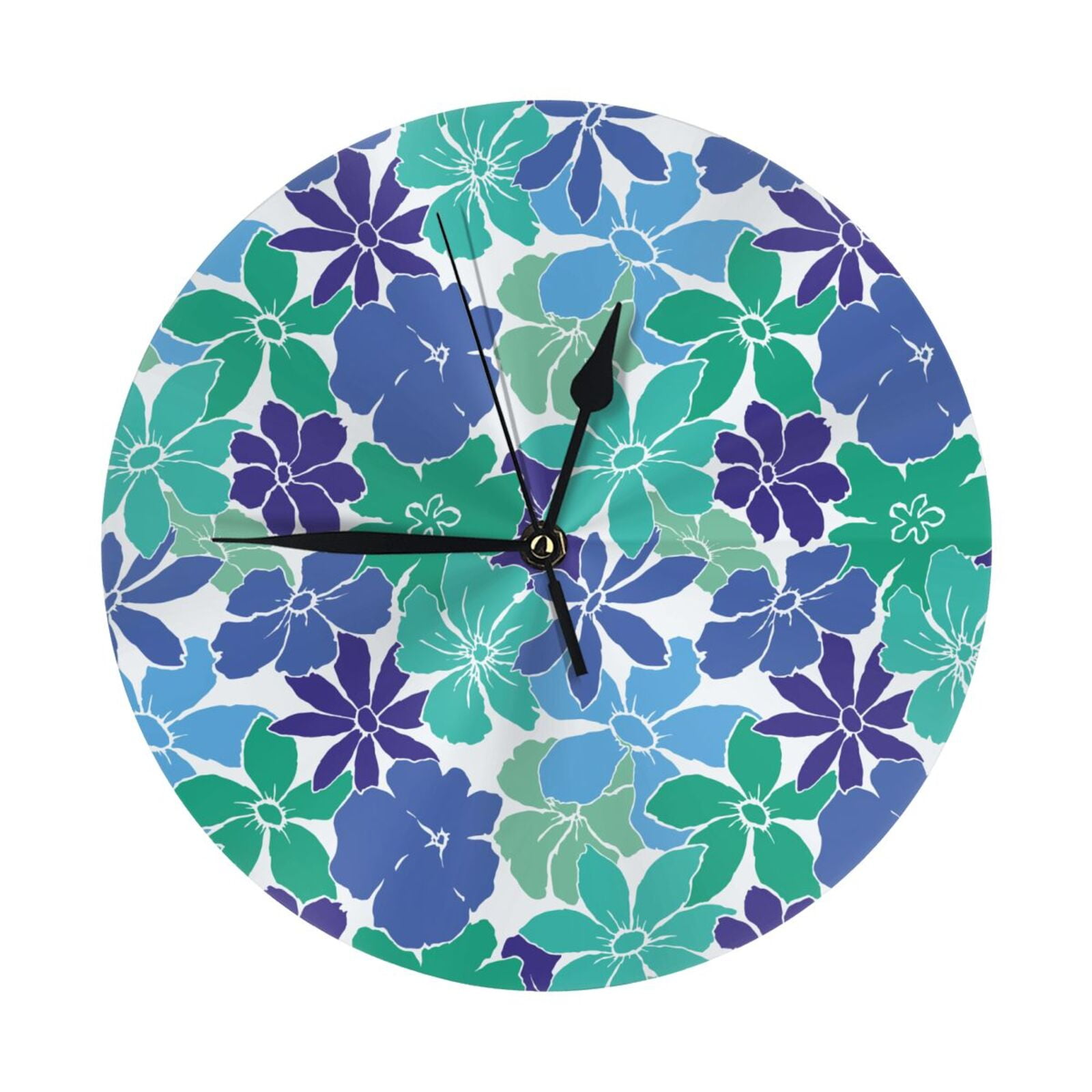 Wall Clock Blue Abstract floral Wall Clocks Battery Operated, Modern ...