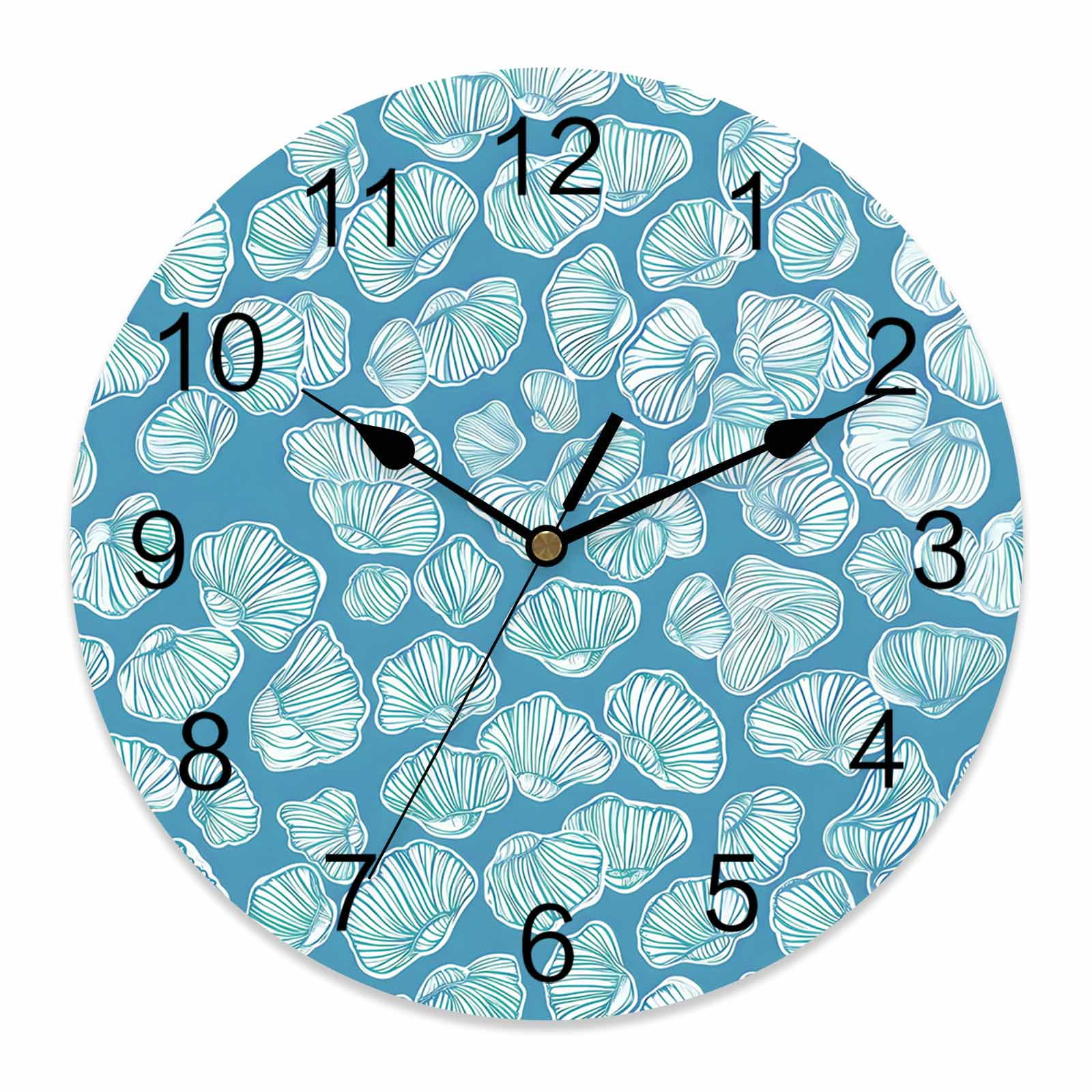 Wall Clock Blue Conch Shell Clocks PVC Silent Non-Ticking Battery ...