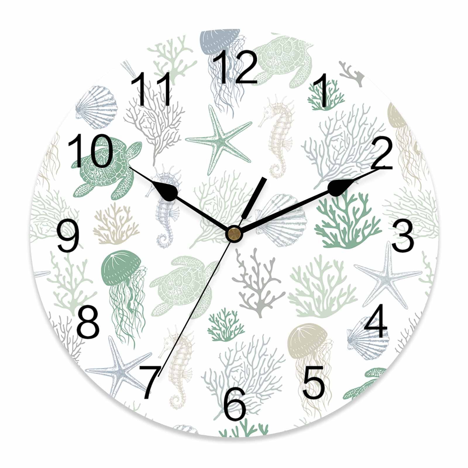 Wall Clock Blue Coral Turtles Starfish Jellyfish Shells Clocks PVC ...