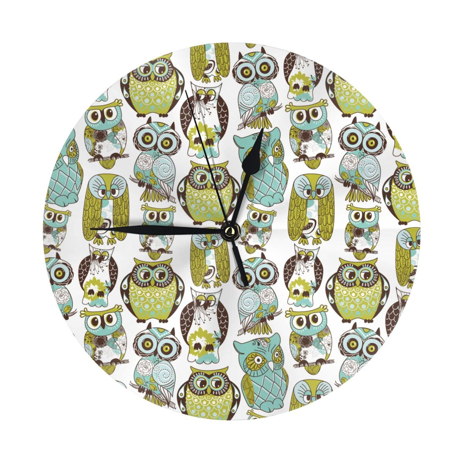 Wall Clock, Blue Green Owls Wall Clocks Battery Operated Silent Kitchen ...